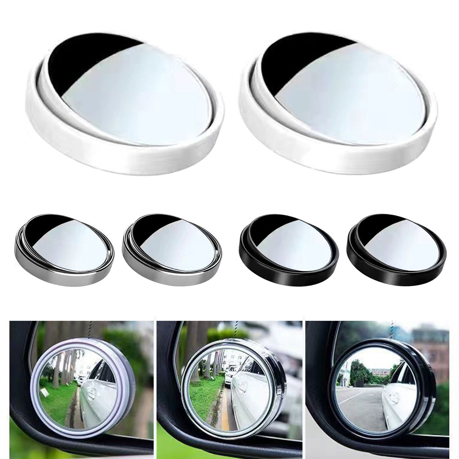 Taosunzt 2Pcs Car Blind Spot Rearview Mirror Wide-Angle Lens Design 360 ...