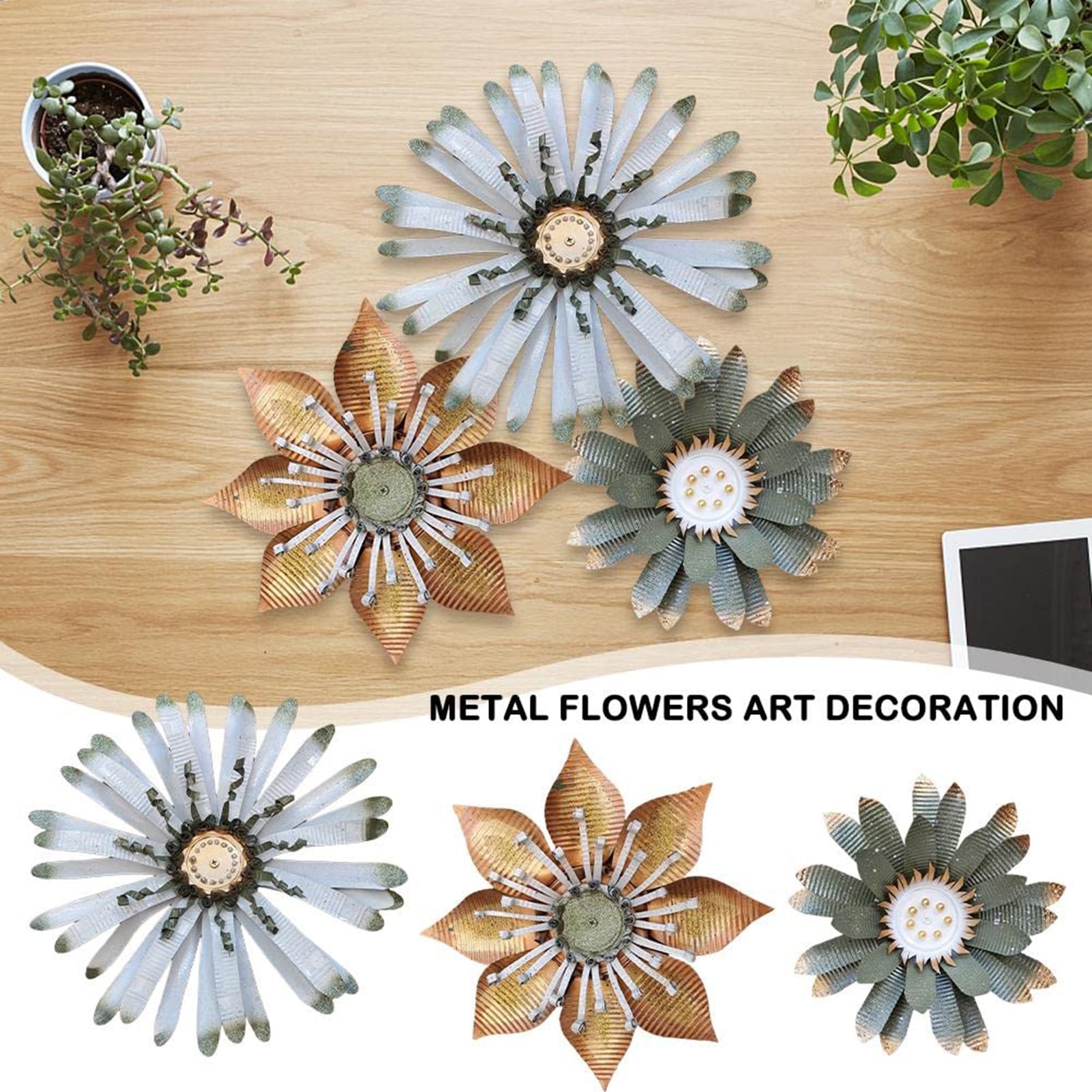 Taosunzt 3D Metal Flower Wall Decor Weather Resistant Heavy Duty Iron ...