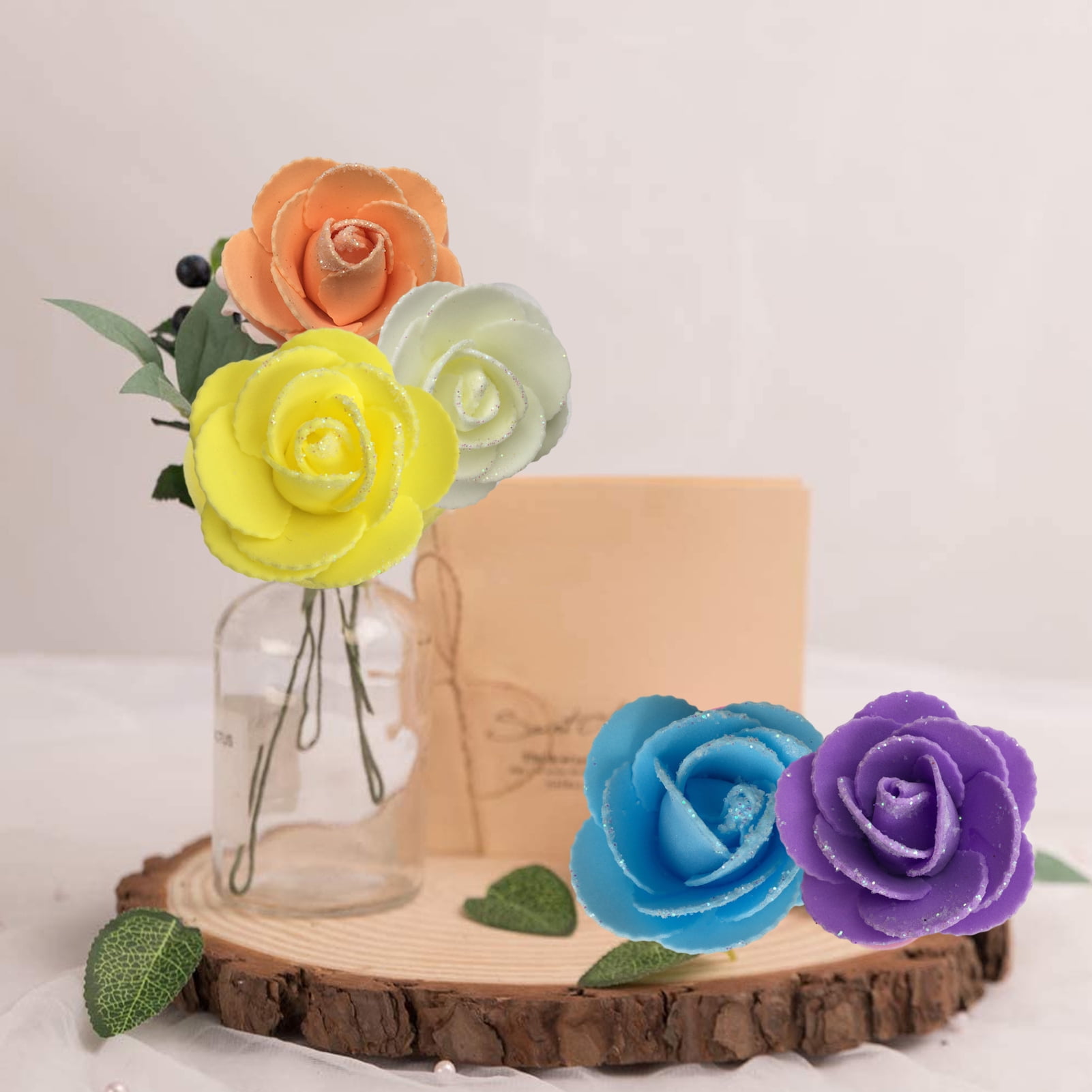 Taosunzt 50Pcs 5cm Simulation Rose Head Spray Gold Powder Flower Head ...