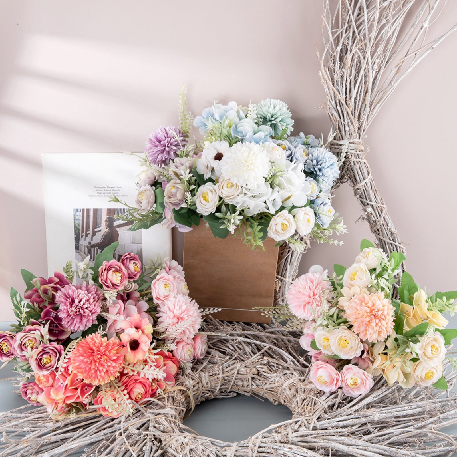 Taosunzt Artificial Mixed Flower Realistic Pan Weaving Tea Rose ...