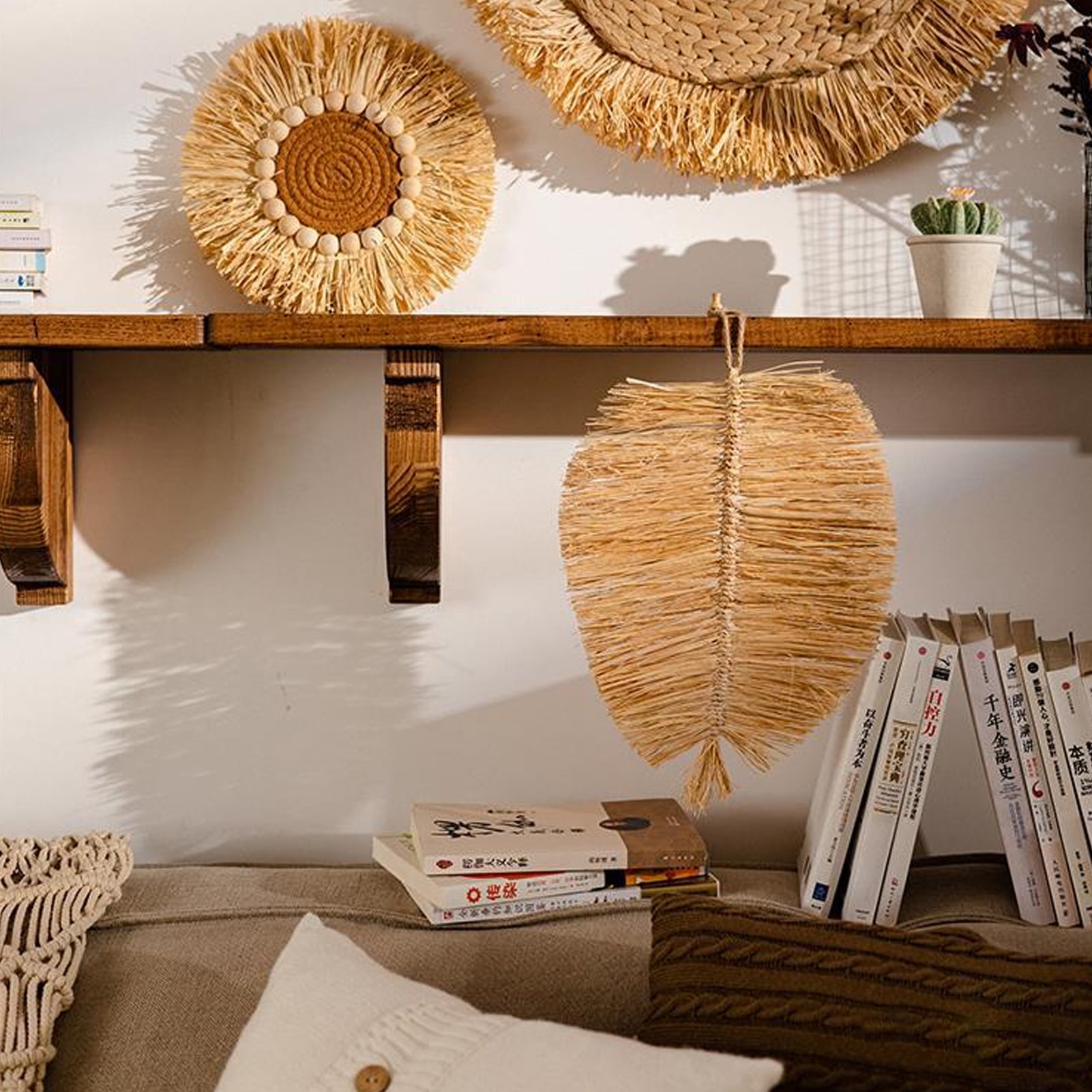 Taosunzt Bohemian Raffia Grass Wall Decoration Home Office Living Room ...