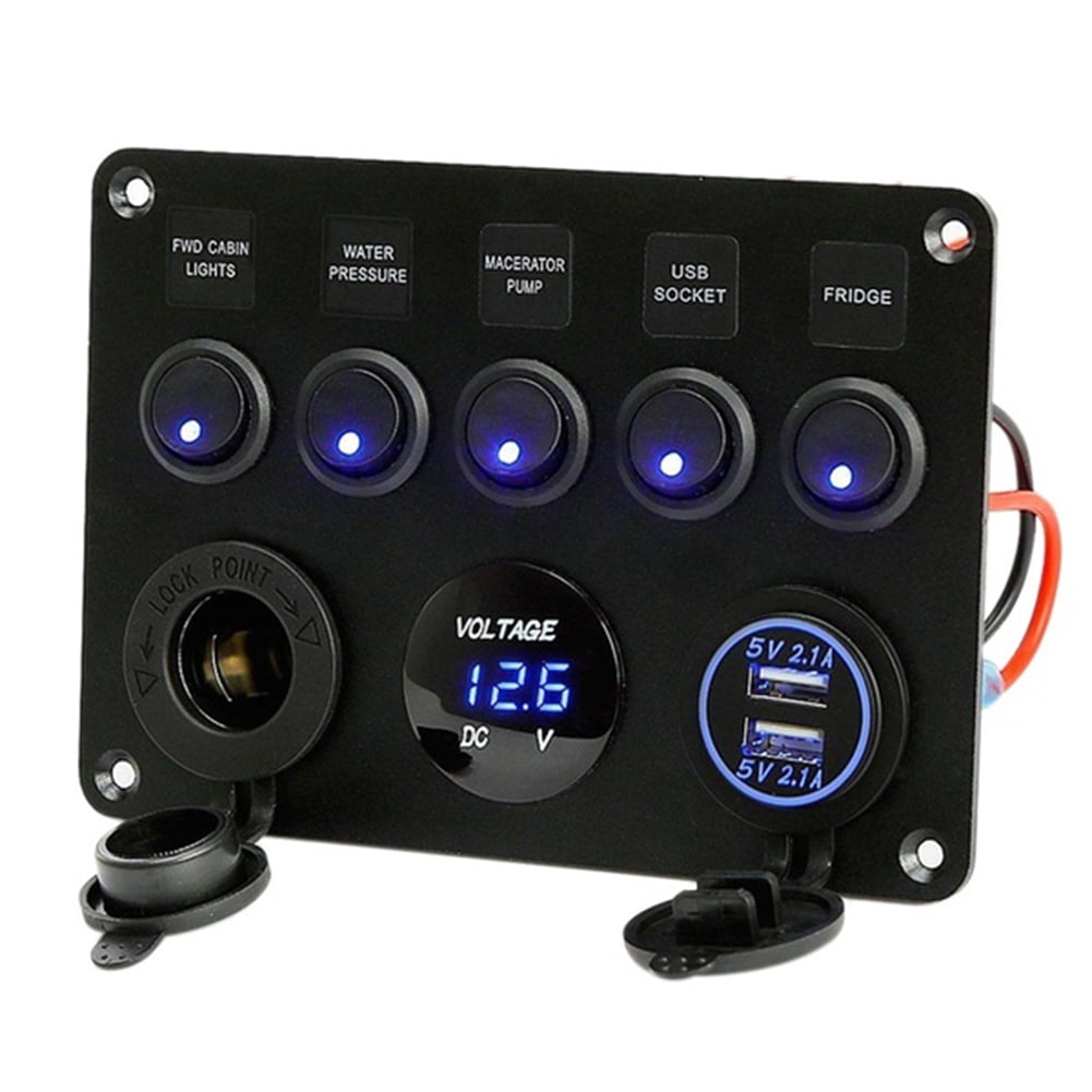 Taosunzt Car Boat 5 Gang Switch Panel USB Charger 12V Inline Socket LED ...