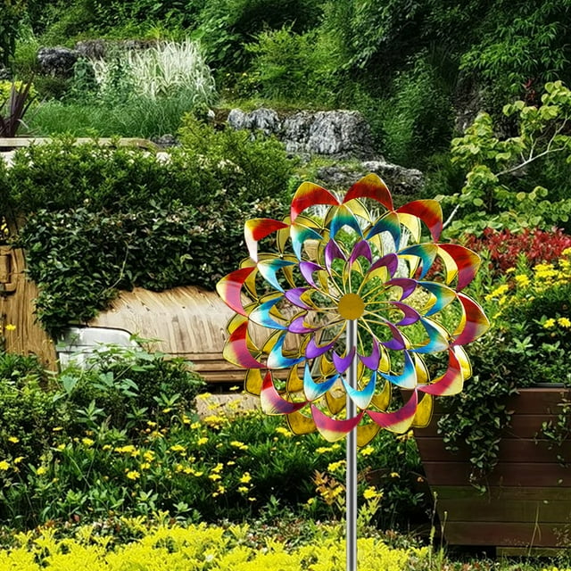 Taosunzt Colorful Flower Wind Spinner with Stake Weather-proof Outdoor ...