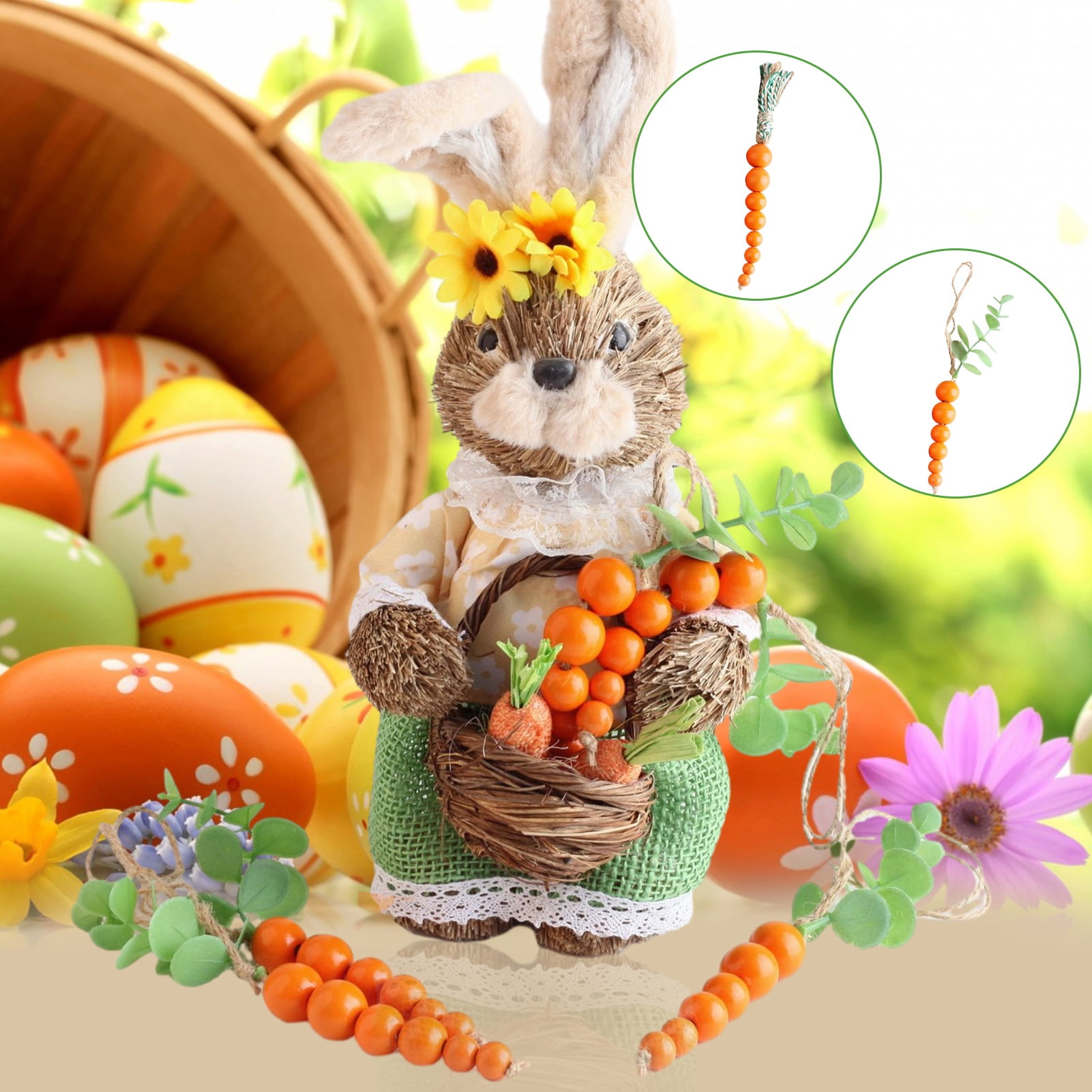Taosunzt Easter Wooden Carrot Beads String Wood Pendant Spring Home ...