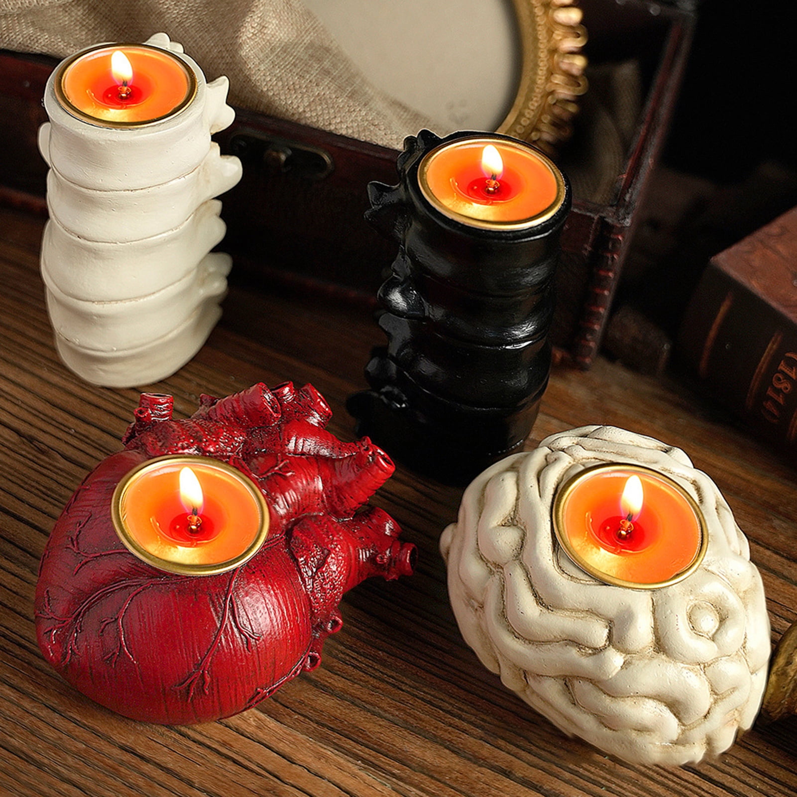 Taosunzt Halloween Candle Holder Gothic Heart Brain Spine Resin Candle ...