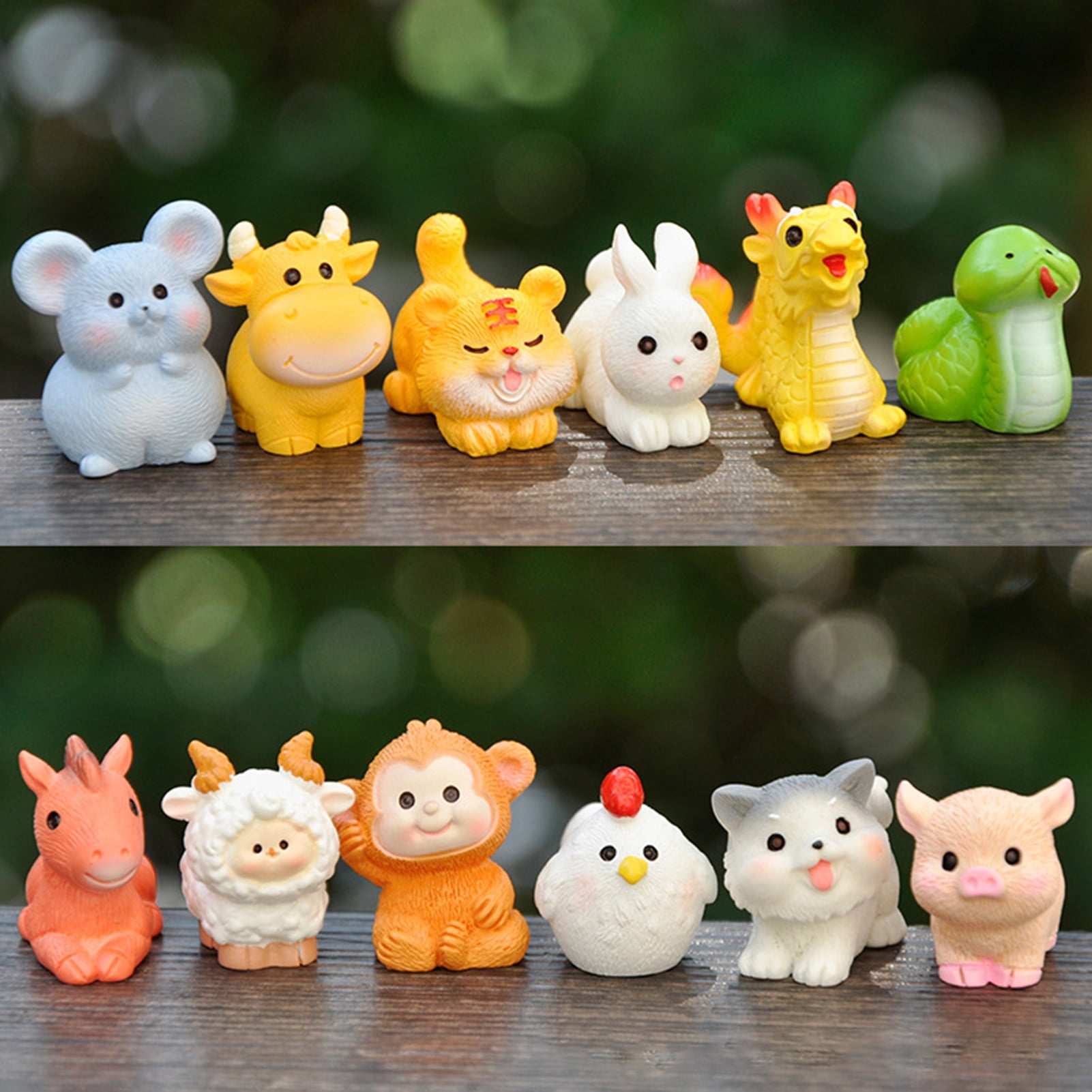 Taosunzt Mini Chinese Zodiac Animal Statue Colorful Resin Dragon Rabbit ...