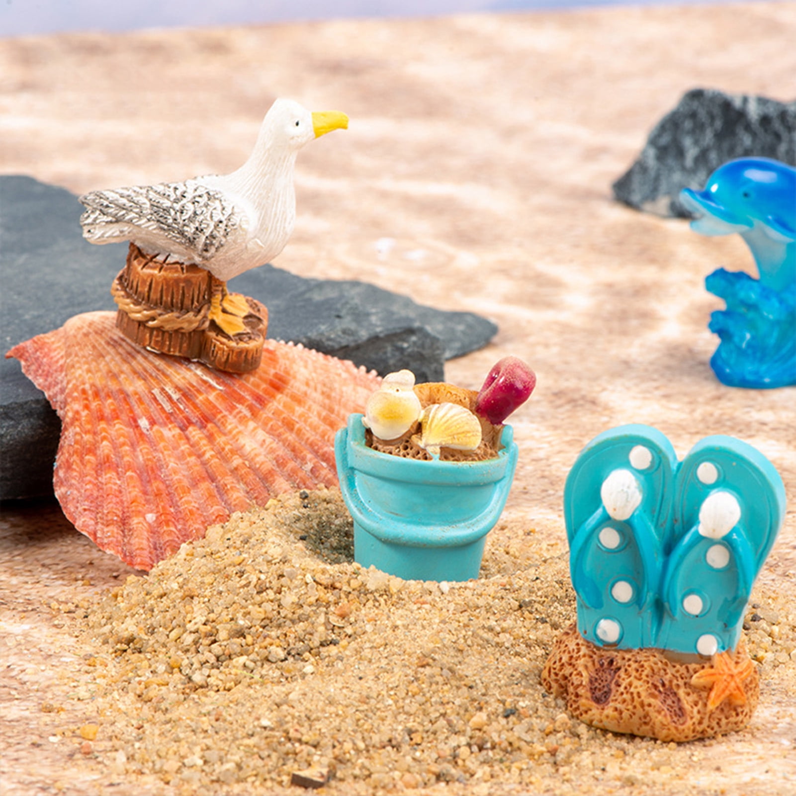 Taosunzt Miniature Seaside Theme Toy Kit Mini Resin Surfboard Seashell ...