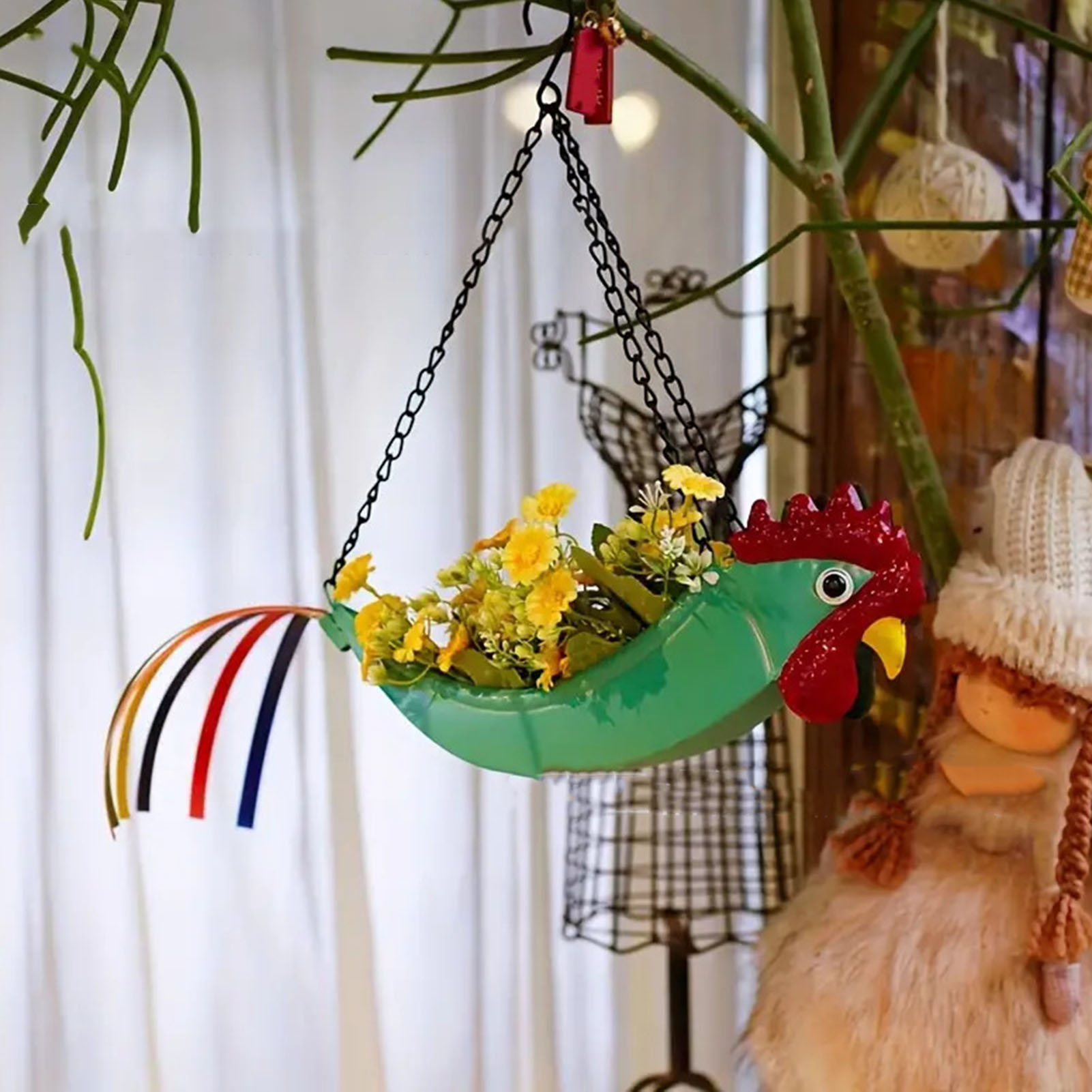 Taosunzt Outdoor Rooster Hanging Planter Pot Rustic Metal Cock ...