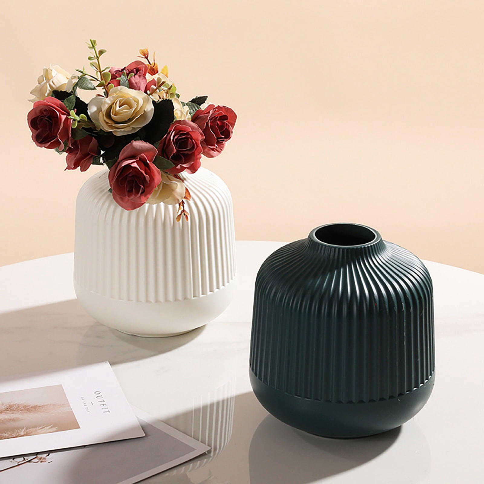 Taosunzt Plastic Flower Vase Indoor Outdoor Modern Real Dried Flower ...
