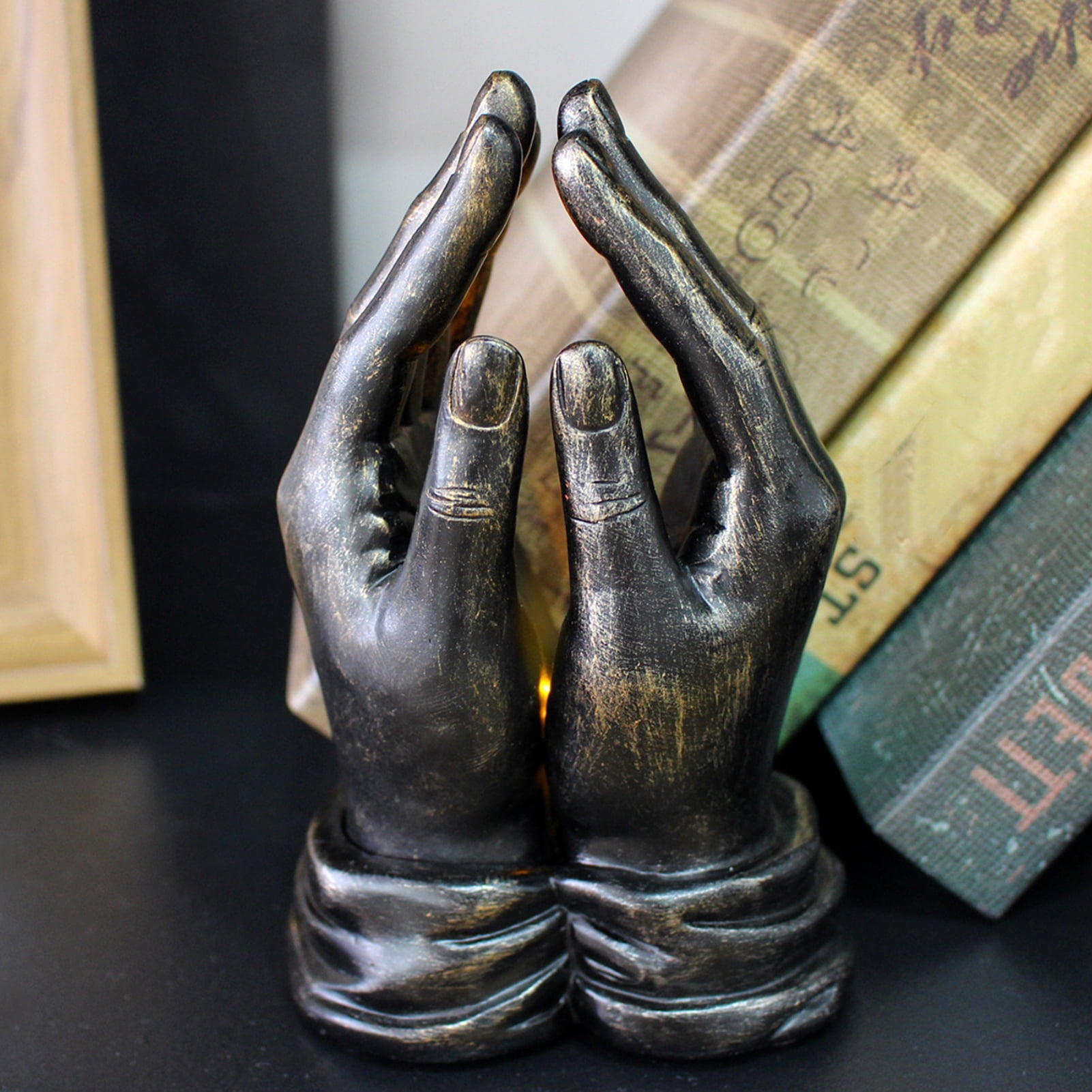 Taosunzt Praying Hand Figurine with Light Resin Black Double Hands ...