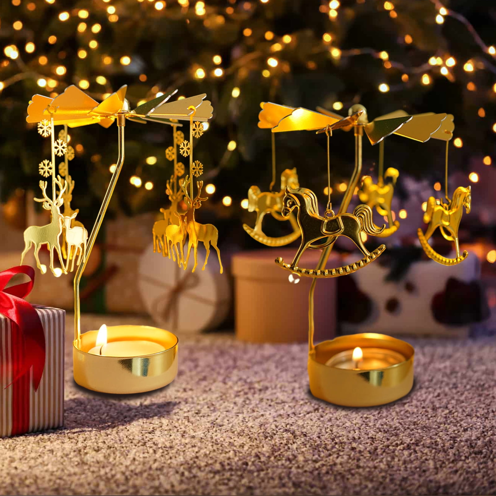 Taosunzt Romantic Rotary Candle Holder Spinning Golden Alloy Leaves ...
