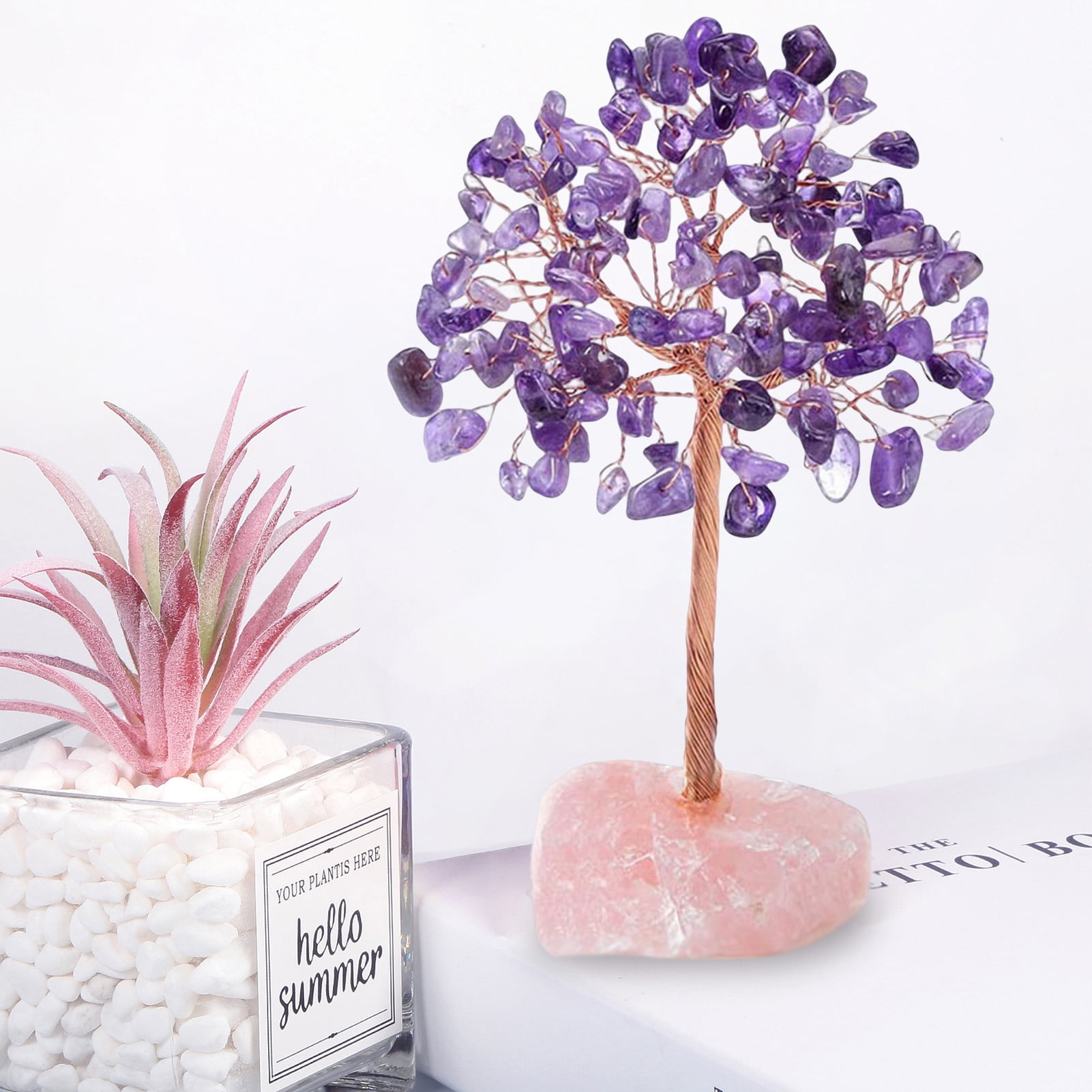 Taosunzt Rose Quartz Lucky Tree Good Meaning Handmade Home Decor with ...