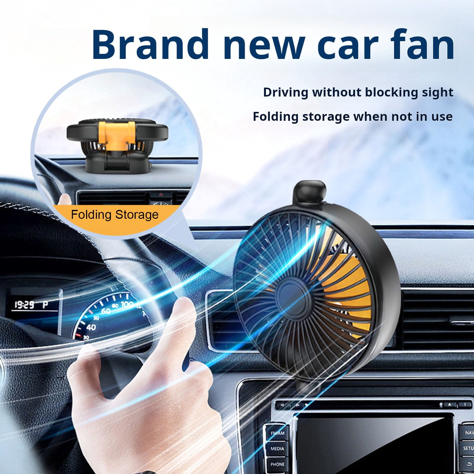 Taosunzt USB Car Fan 360-Degree Rotatable Powerful Plug-Play High Speed ...