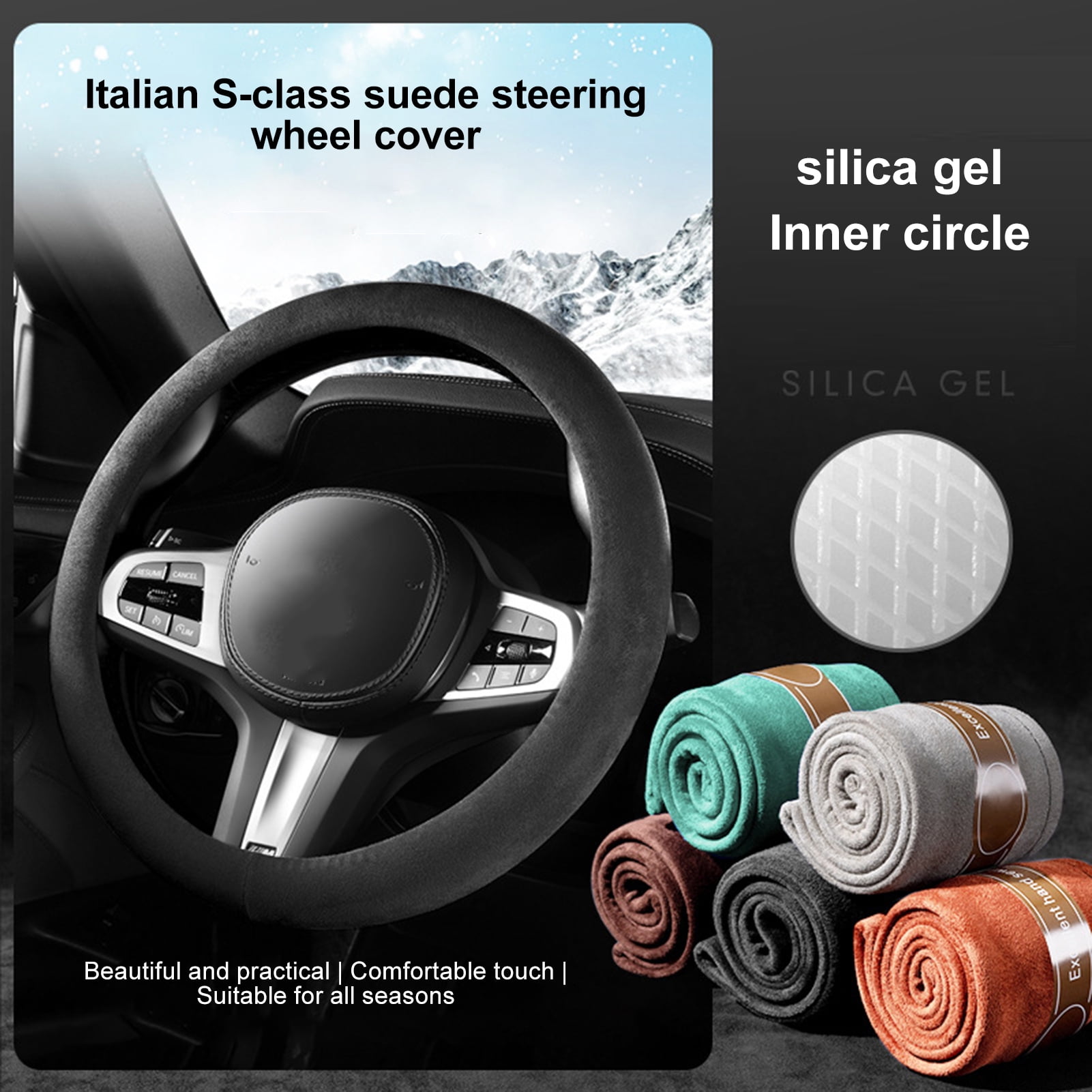 Taosunzt Universal Suede Steering Wheel Cover Anti-Slip Silicone Inside ...