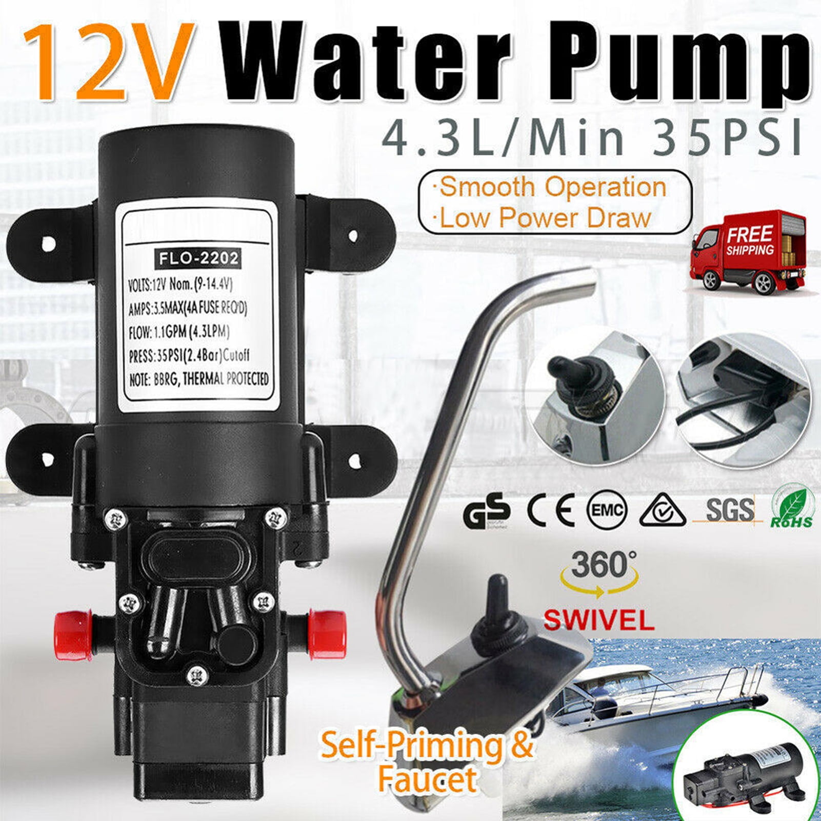 Taosunzt Water Pump Self Priming Pressure Switch 3 5A 12V Electric ...