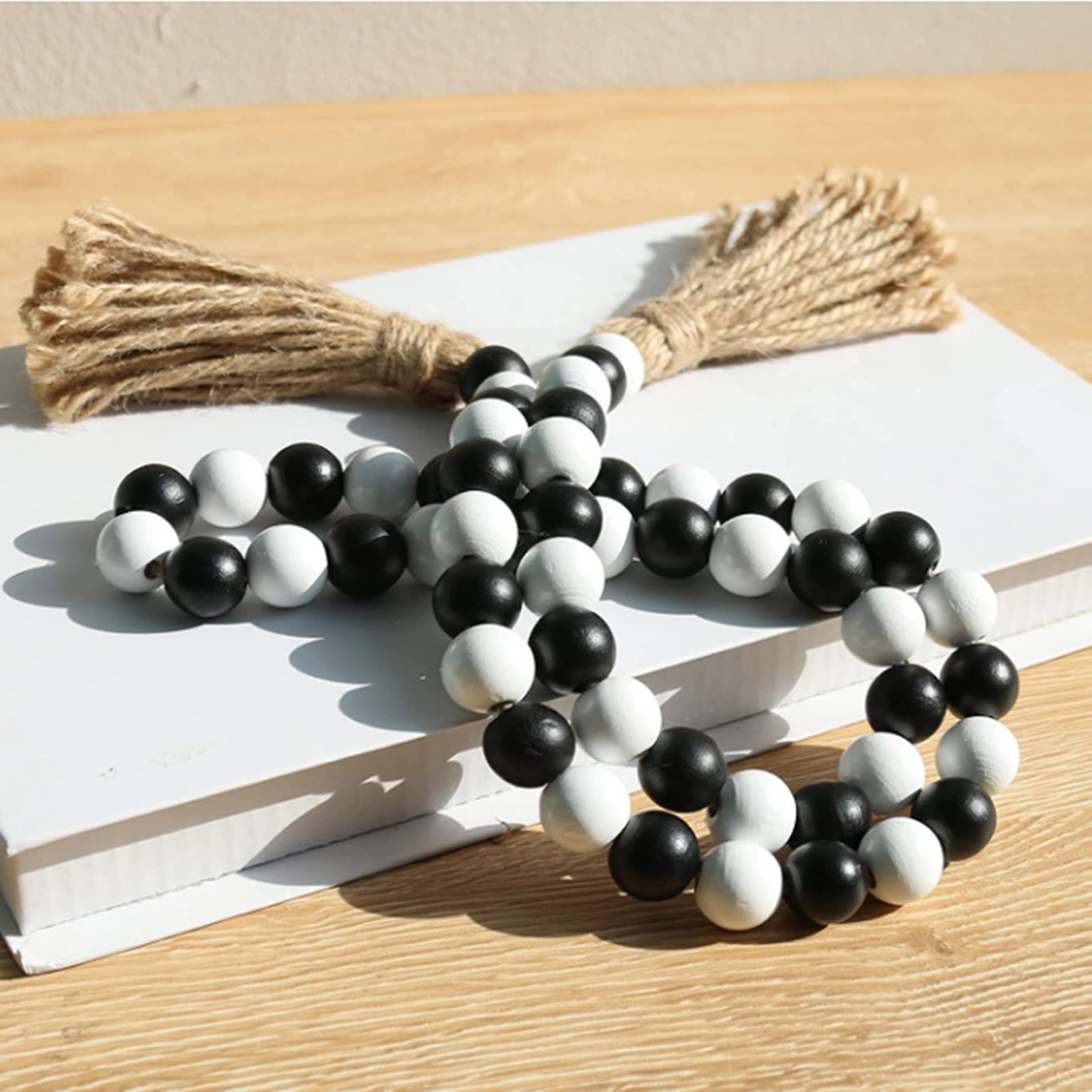 Taosunzt Wood Bead Garland Farmhouse Beads with Tassels Boho Beads ...
