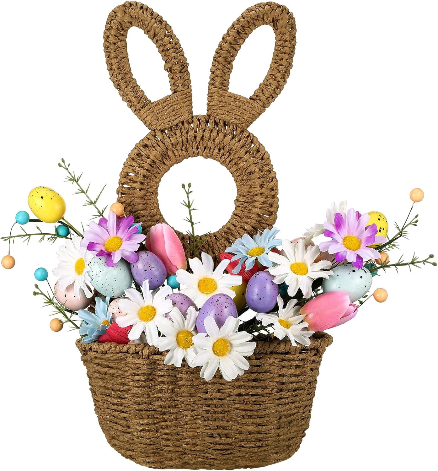 Taotanxi 15.7 Inch Easter Bunny Wicker Basket Door Decoration Rabbit ...