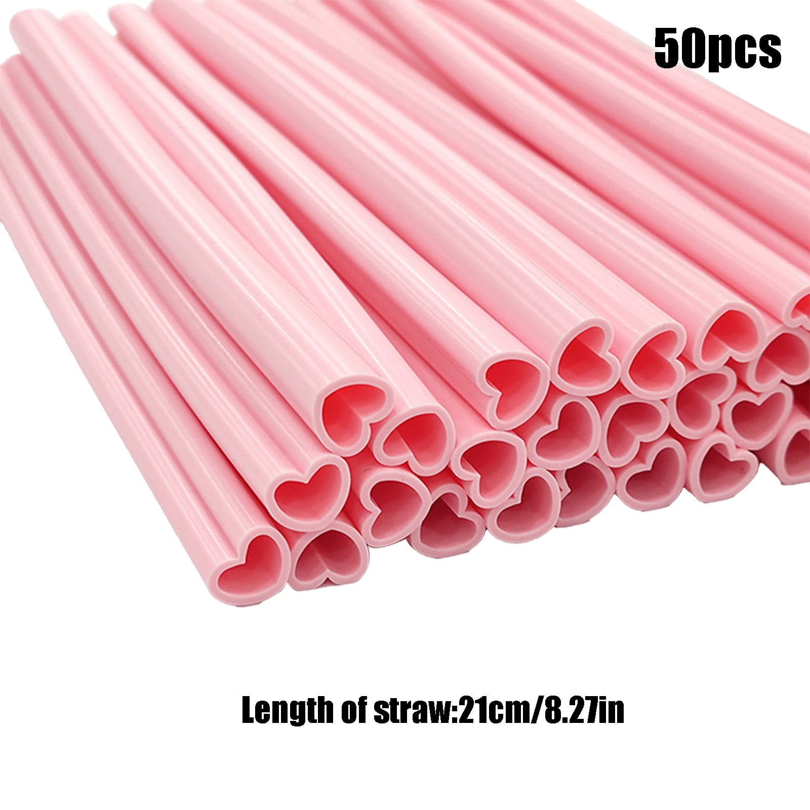 Taotanxi 50 Pcs Heart Shaped Pink Straws, Reusable Drinking Cute Straw ...