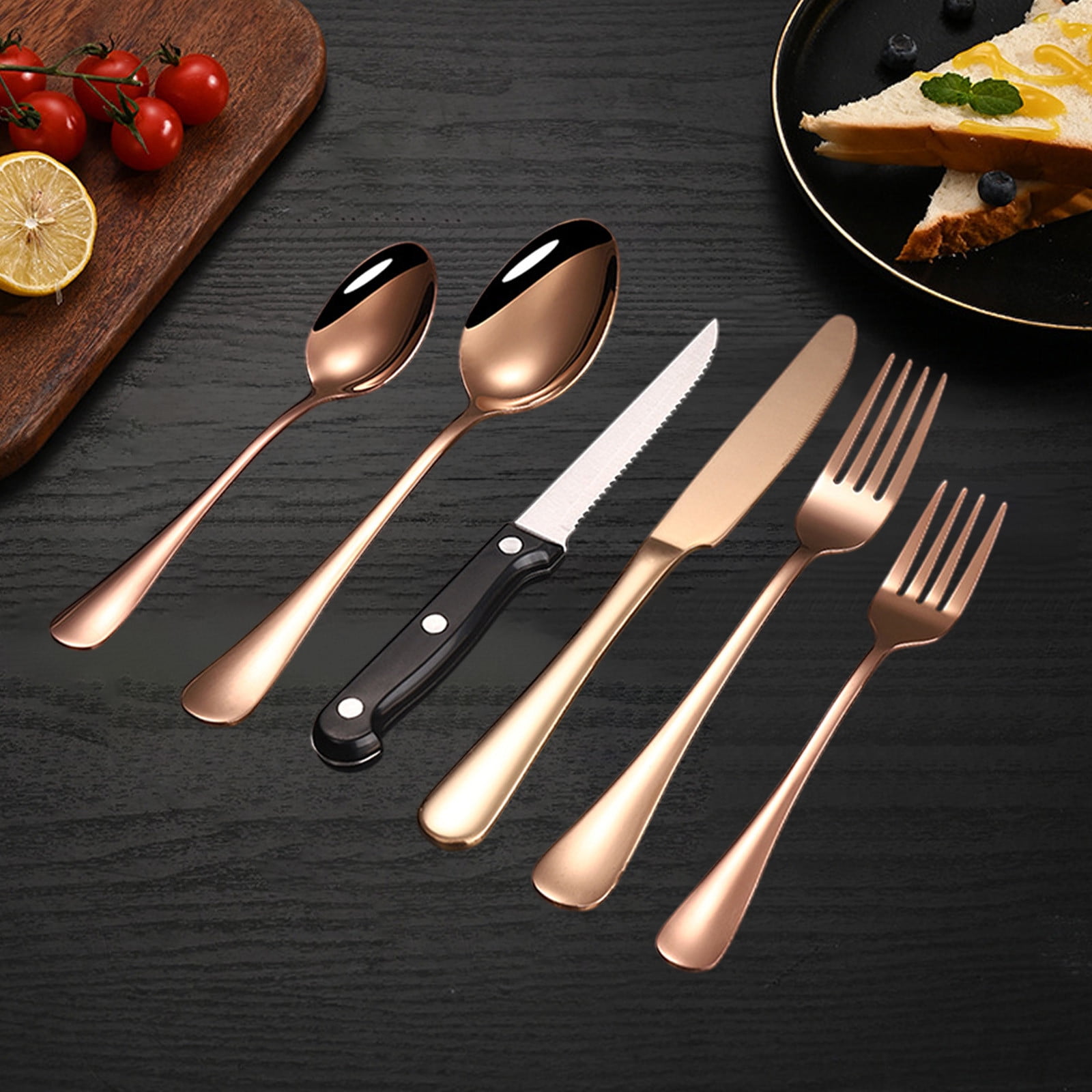 Taotanxi 6 Piece Rose Gold Flatware Set.Stainless Steel Silverware Set.Titanium Plating ...