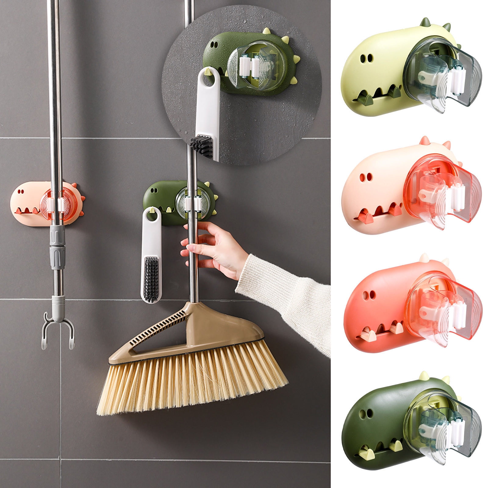 Taotanxi Broom Holder Wall Mount, Cartoon Dinosaur Mop Organizer, Heavy ...