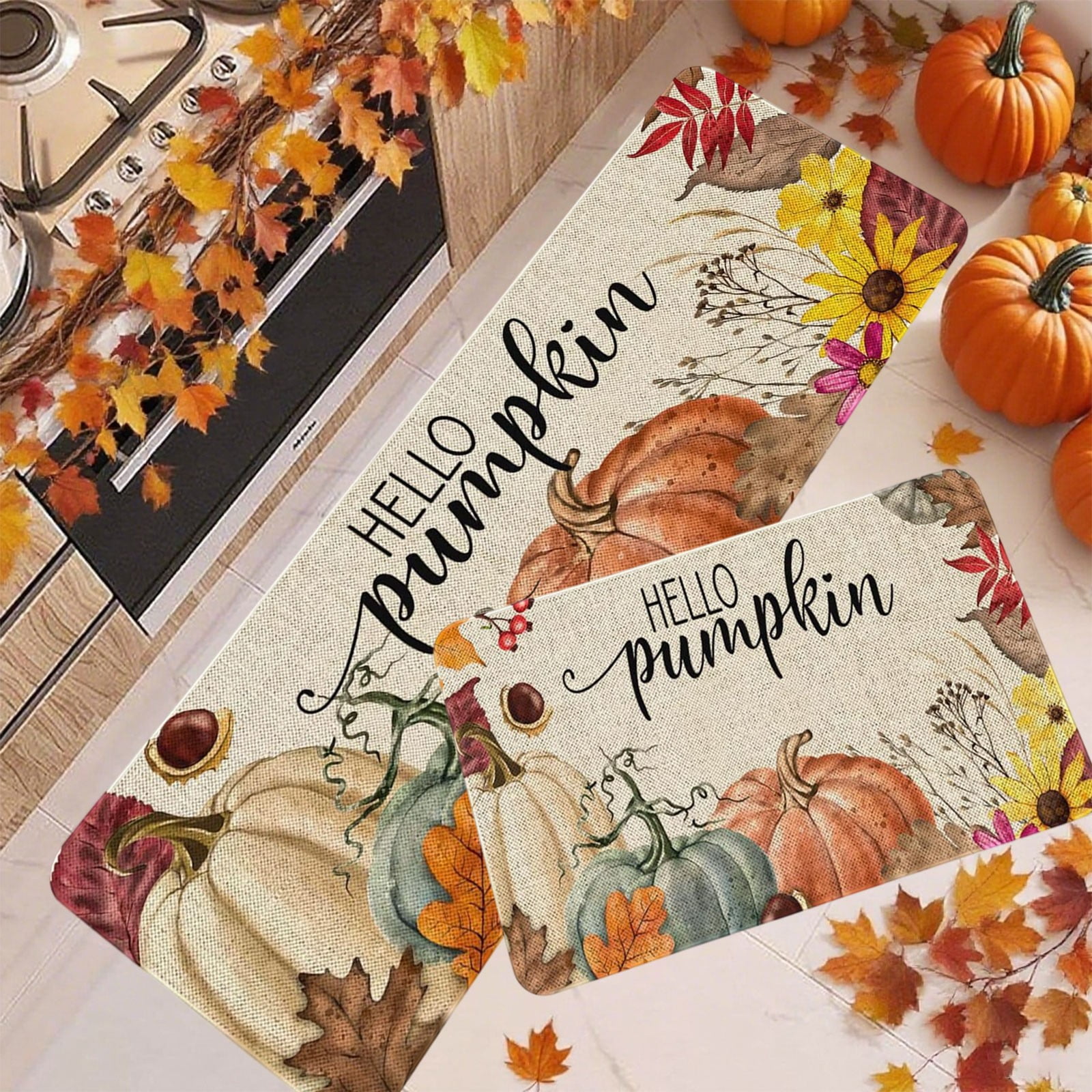 Taotanxi Buffalo Plaid Pumpkin Fall Decorative Kitchen Rugs Set of 2 ...
