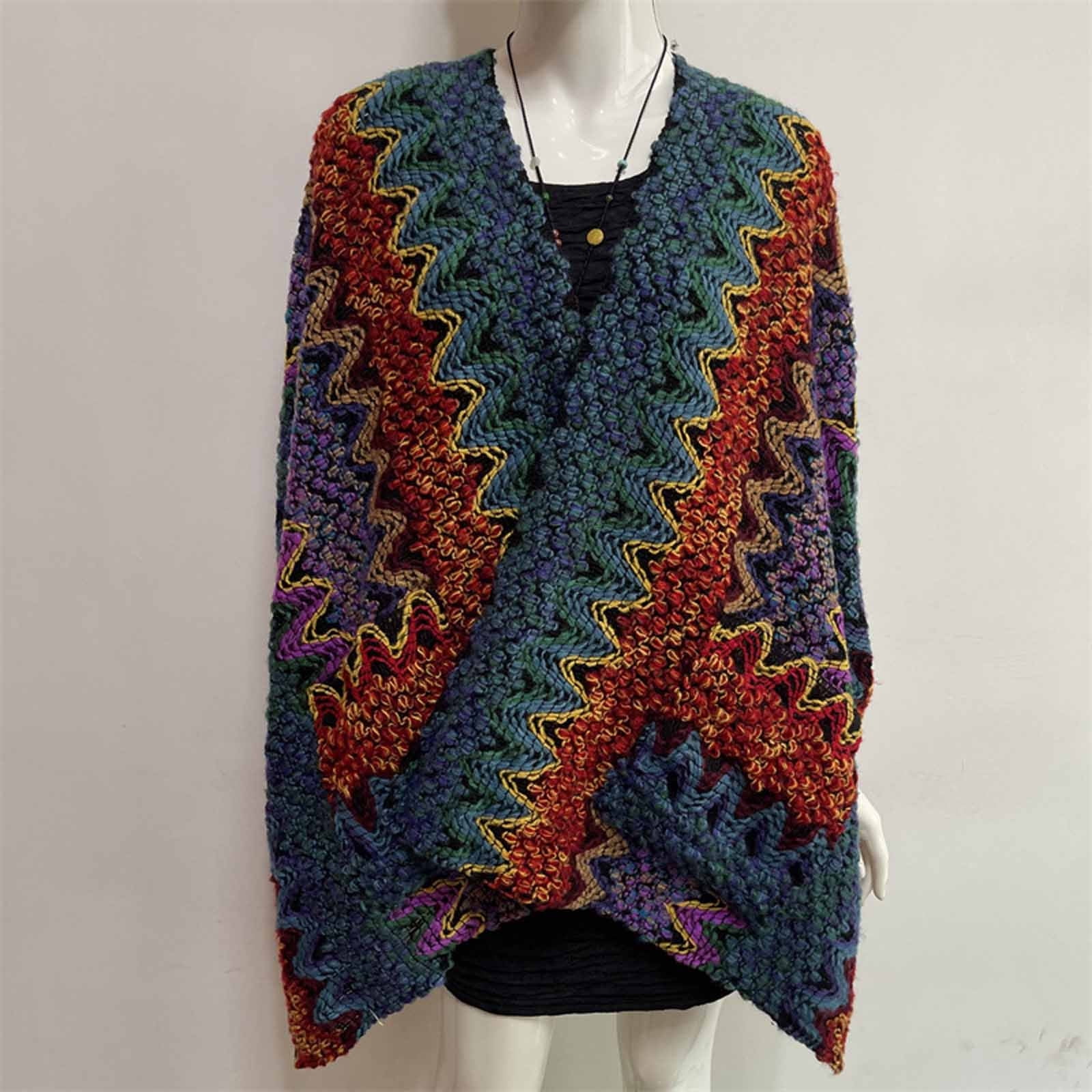 Wovilon Cozy Wrap Shawl Bohemian Coarse Thread Ethnic Style Knitted ...
