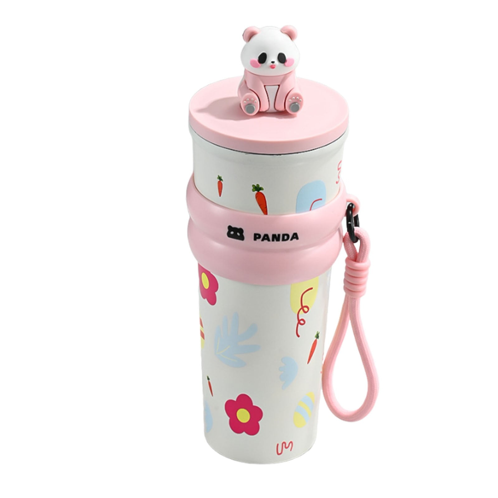 Taotanxi Cute Panda Travel Coffee Mug With Straw & Strap Easy-Clean Lid, 700Ml Stainless Steel ...