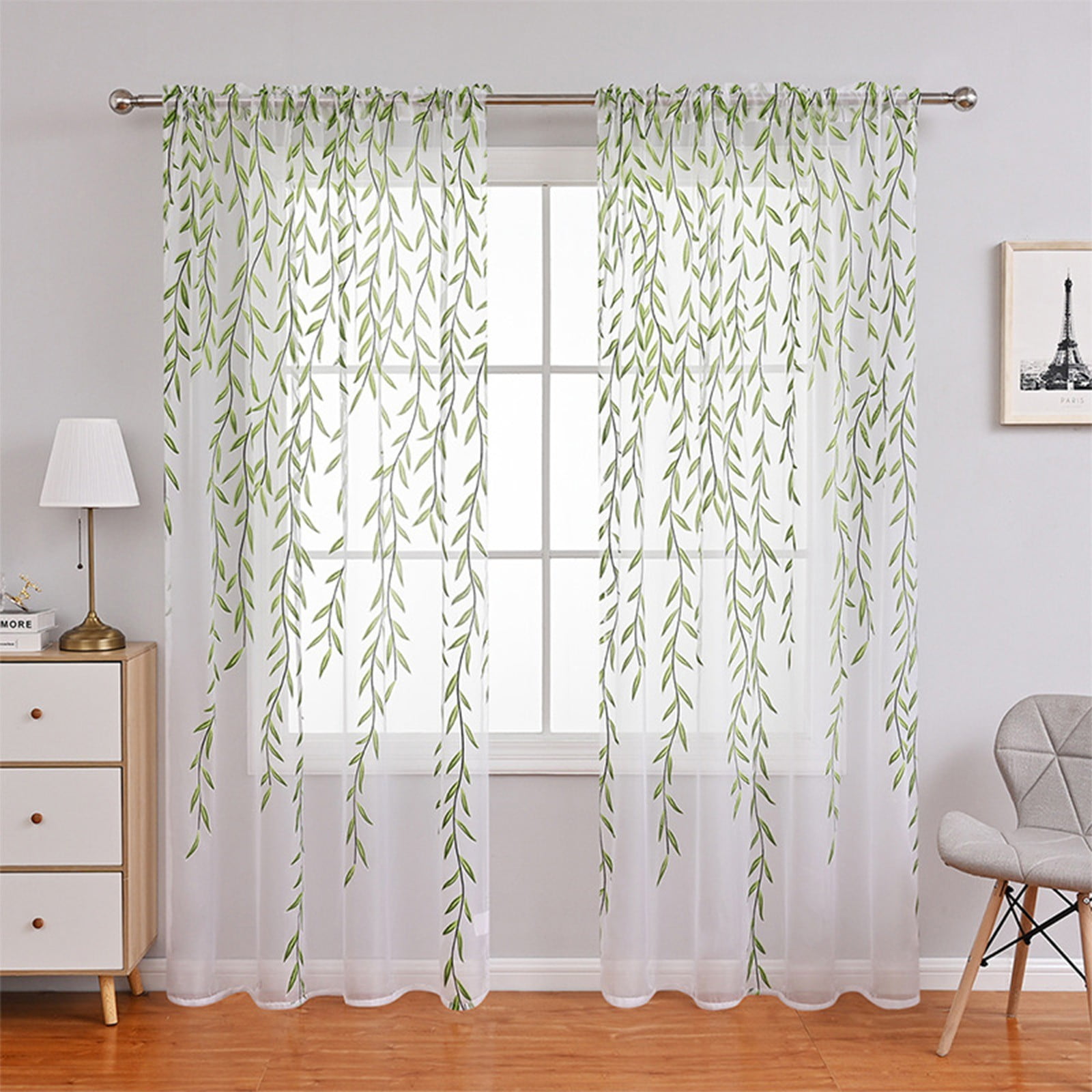 Taotanxi Printed Sheer White Curtain Set of 2, 78 inch Sheer Leaf ...