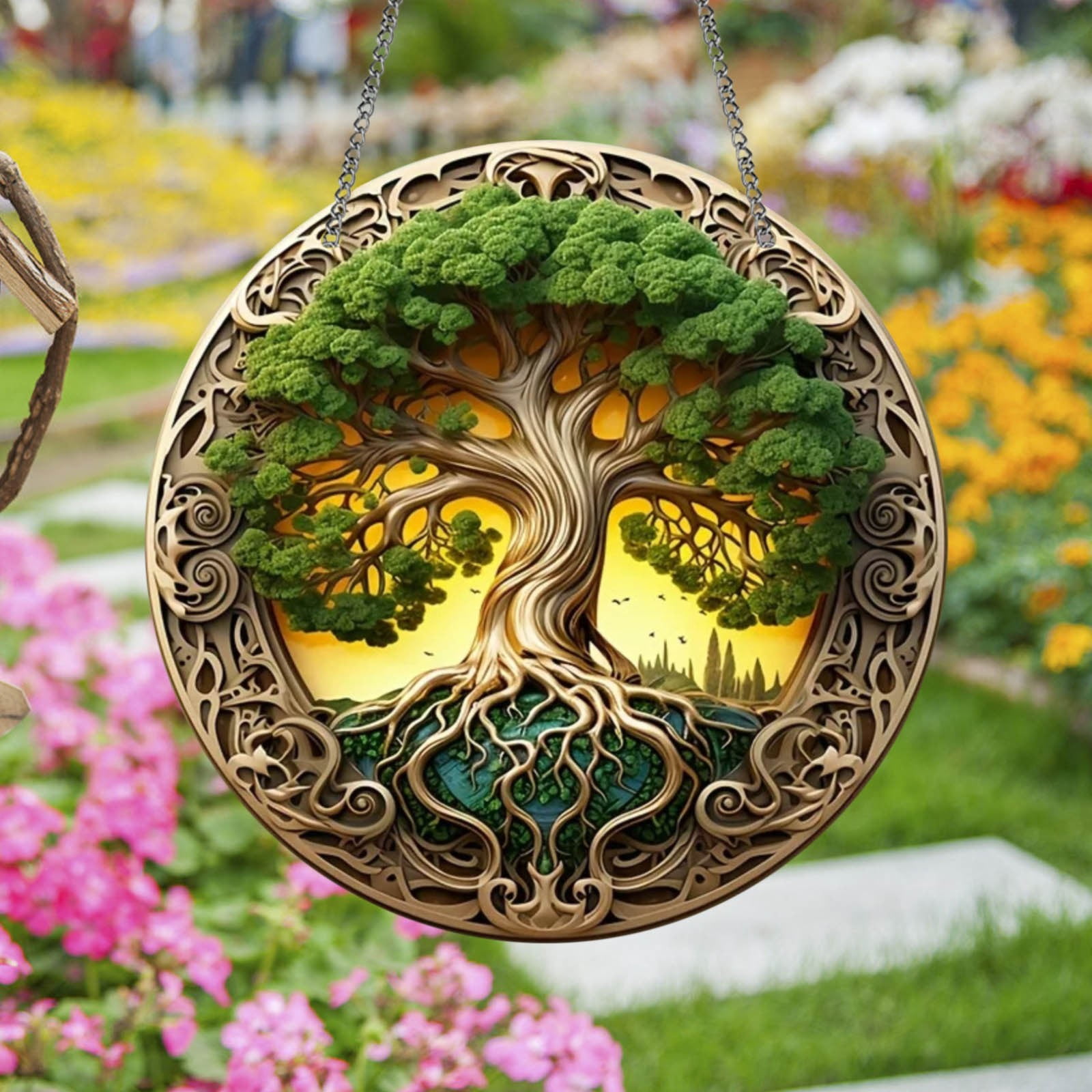 Taotanxi Tree of Life Stained Glass Suncatcher Nature Round Big Trees ...
