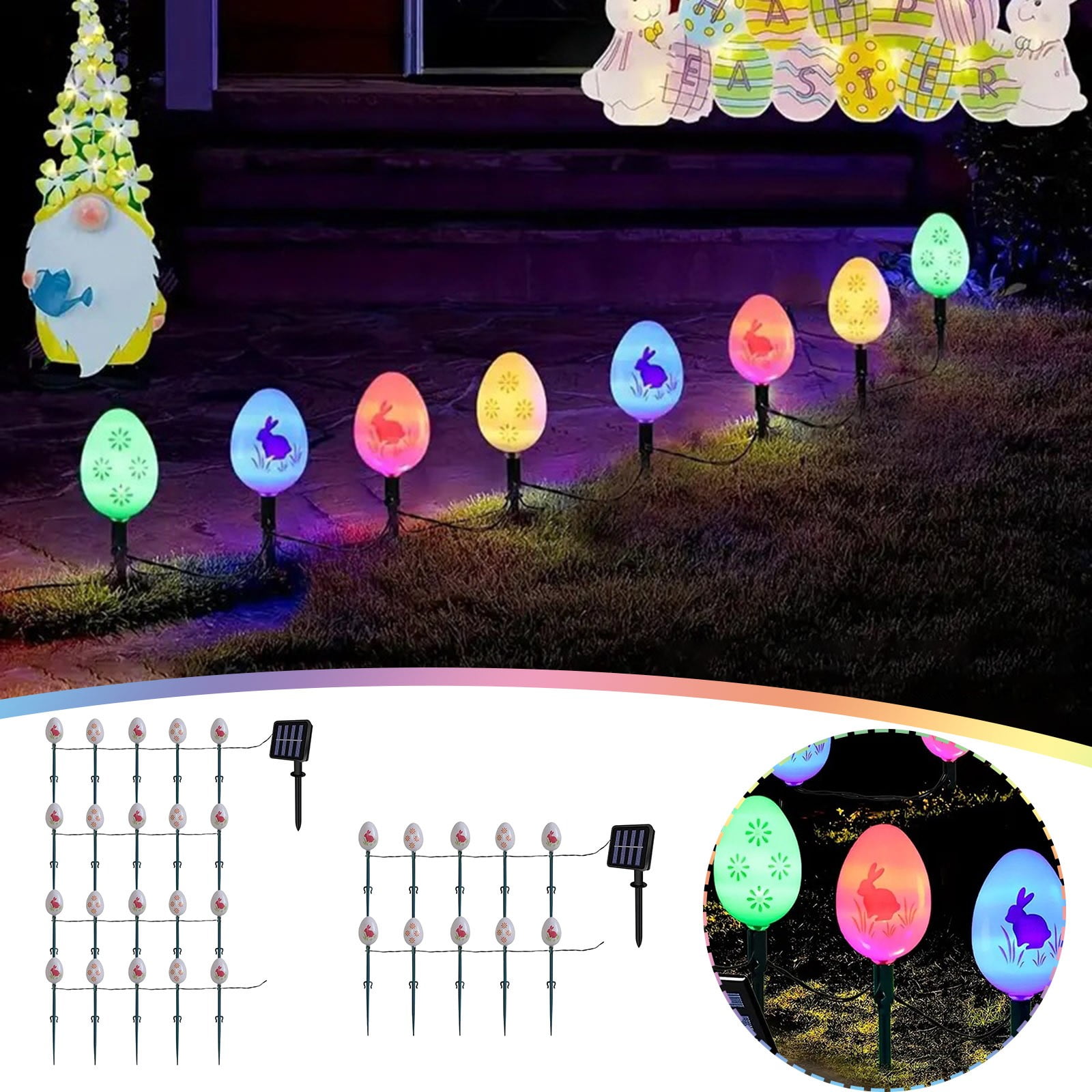 Taotanxi Upgraded 5M 20 Lights Solar Easter Egg Stake Lights for Easter ...