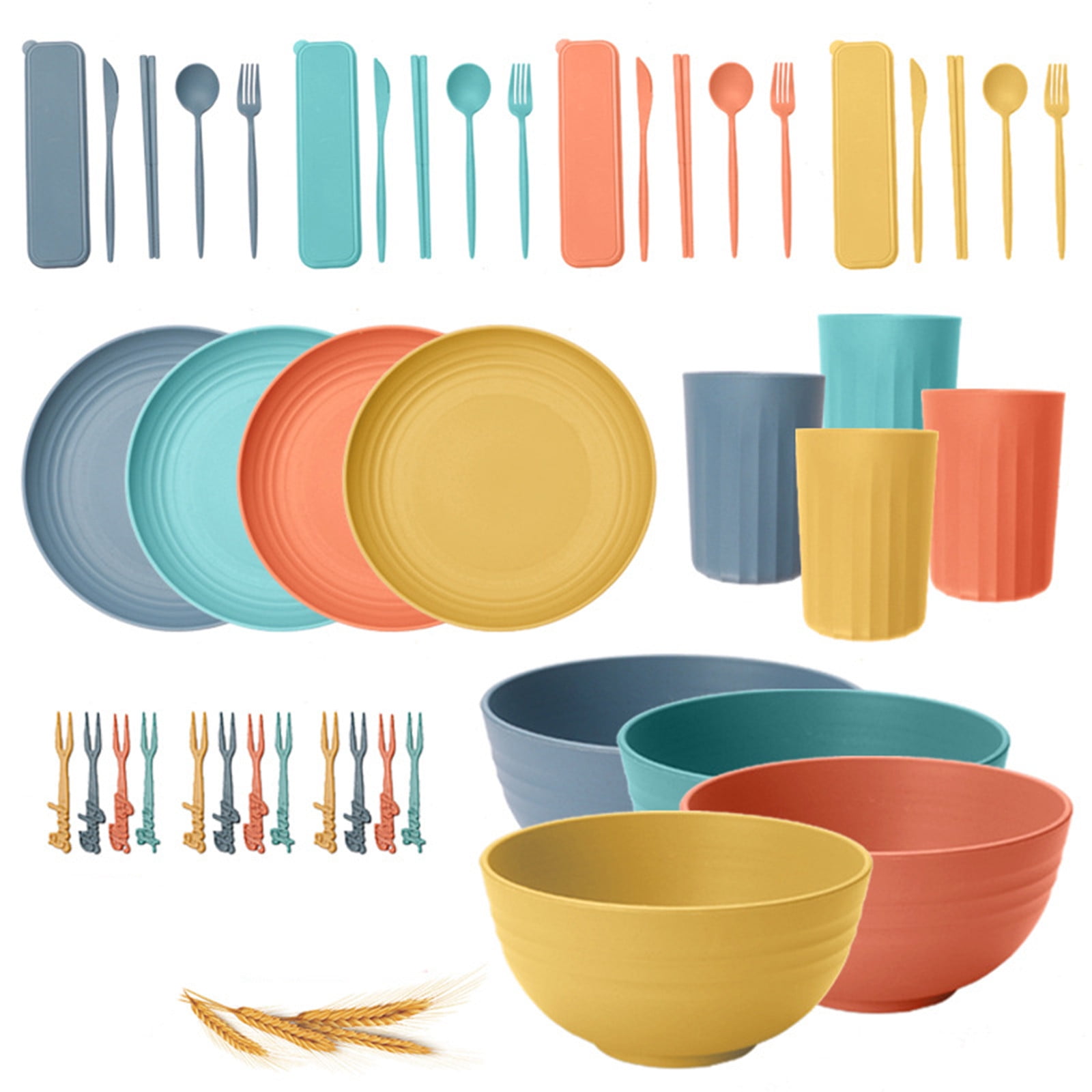 Taotanxi Wheat Straw Dinnerware Sets, Tableware Set for 4, Plates and ...