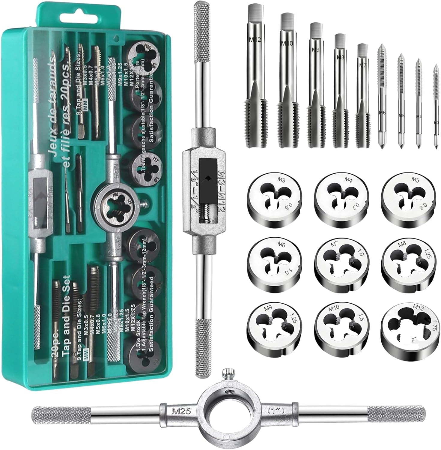 Tap and Die Set M3 - M12 Fine Thread Cutter Tap and Die Set 20 Pieces ...