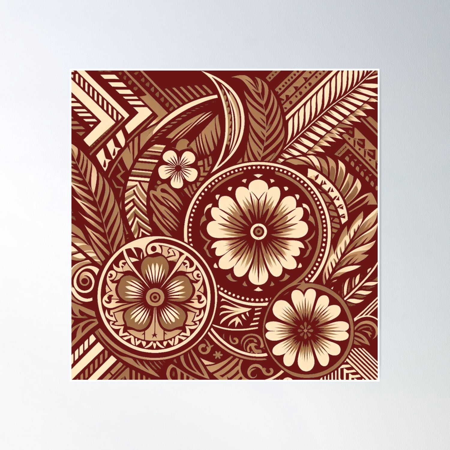 Tapa Ispired Art Island Design In Deep Red And Tans Poster Wall Art ...