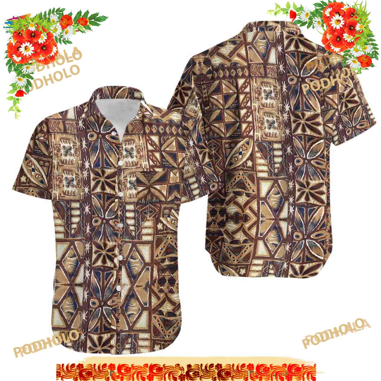 Tapa Tiki Cotton Mod Loop Collar Hawaiian Shirt - Walmart.com