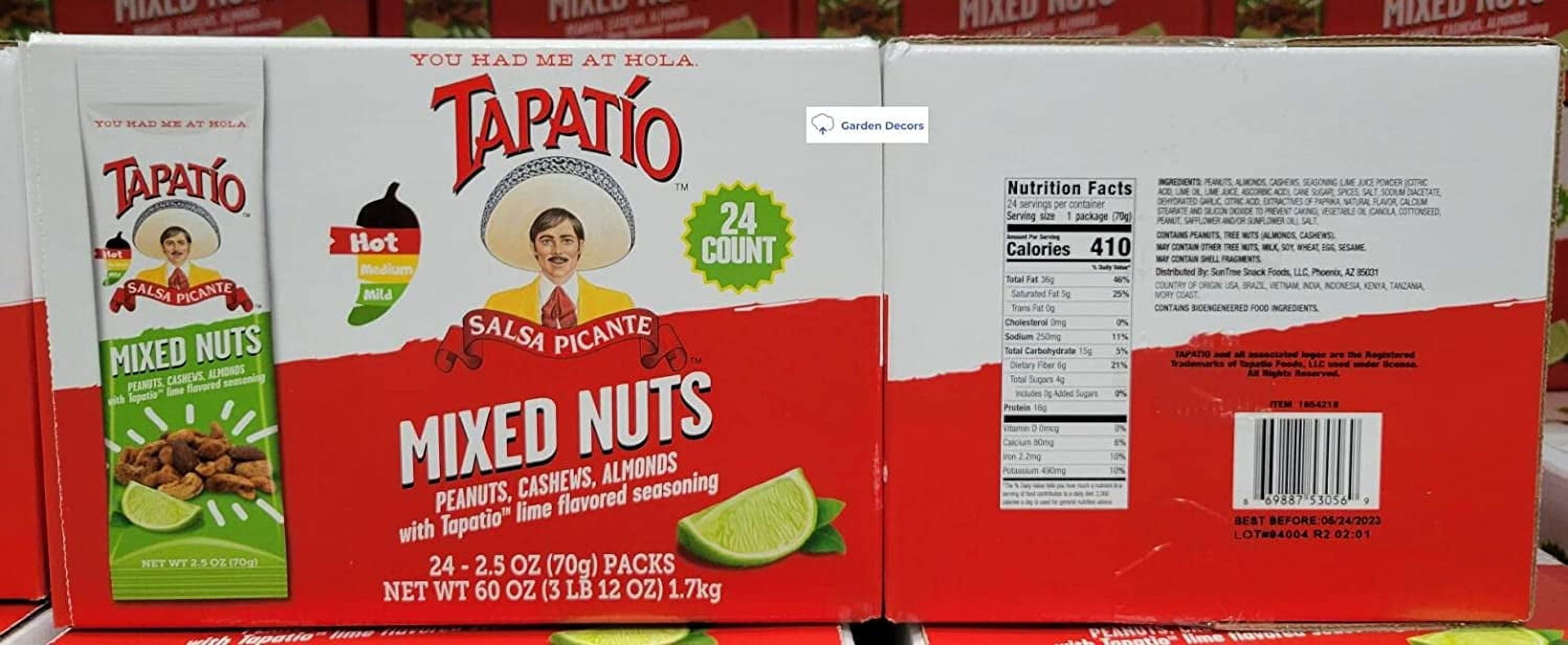 Tapatio Picante Pea Cashews Almonds 24 Count Box 60oz 1.7kg (Two Boxes ...