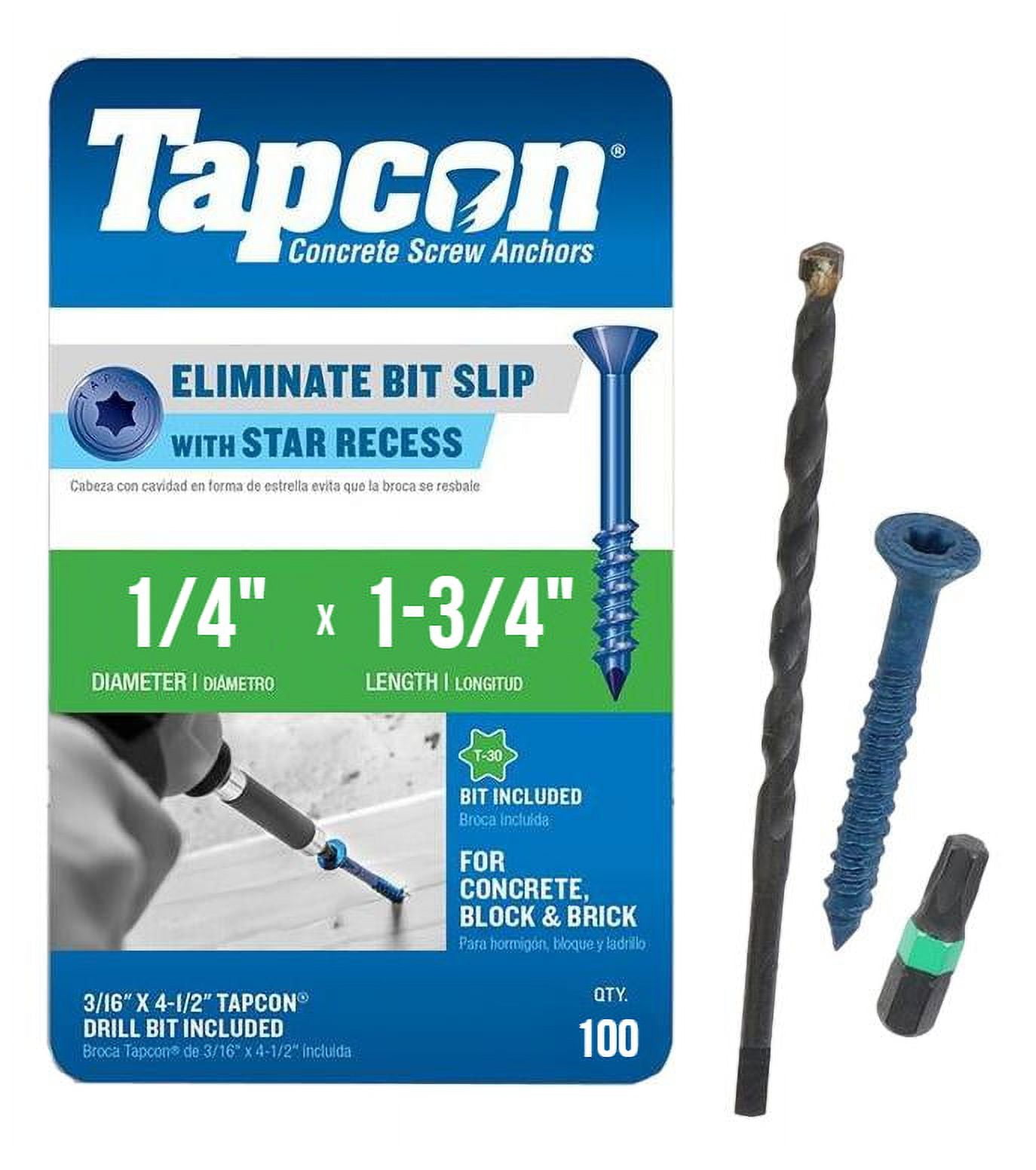 Tapcon Concrete Anchor Screws, 1/4 x 1-3/4 Inch, Star Torx Head, 100 ...