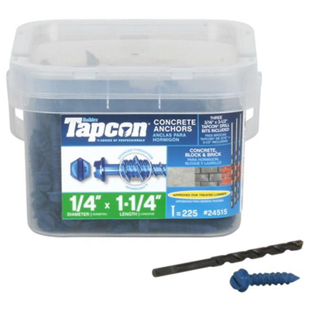Tapcon 24515 Hex Washer Head Concrete Anchors, 1/4" x 1-1/4" - Walmart.com