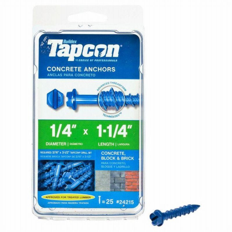 Tapcon 25 Pack 1/4" x 1-1/4" Hex Washer Head Concrete Anchors, Each ...