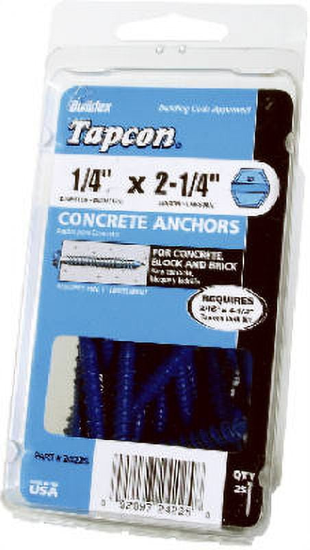 Tapcon 25 Pack 1/4" x 2-3/4" Hex Washer Head Concrete Anchors, Each - Walmart.com