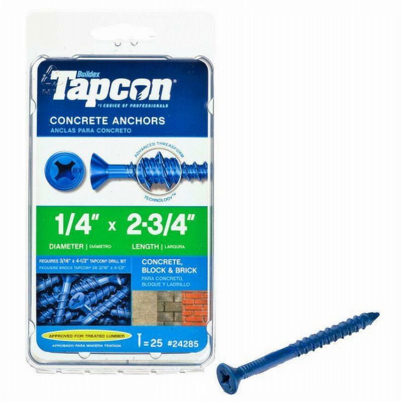 Tapcon 25 Pack 1/4" x 2-3/4" Phillips Flat Head Concrete Screw, Each - Walmart.com