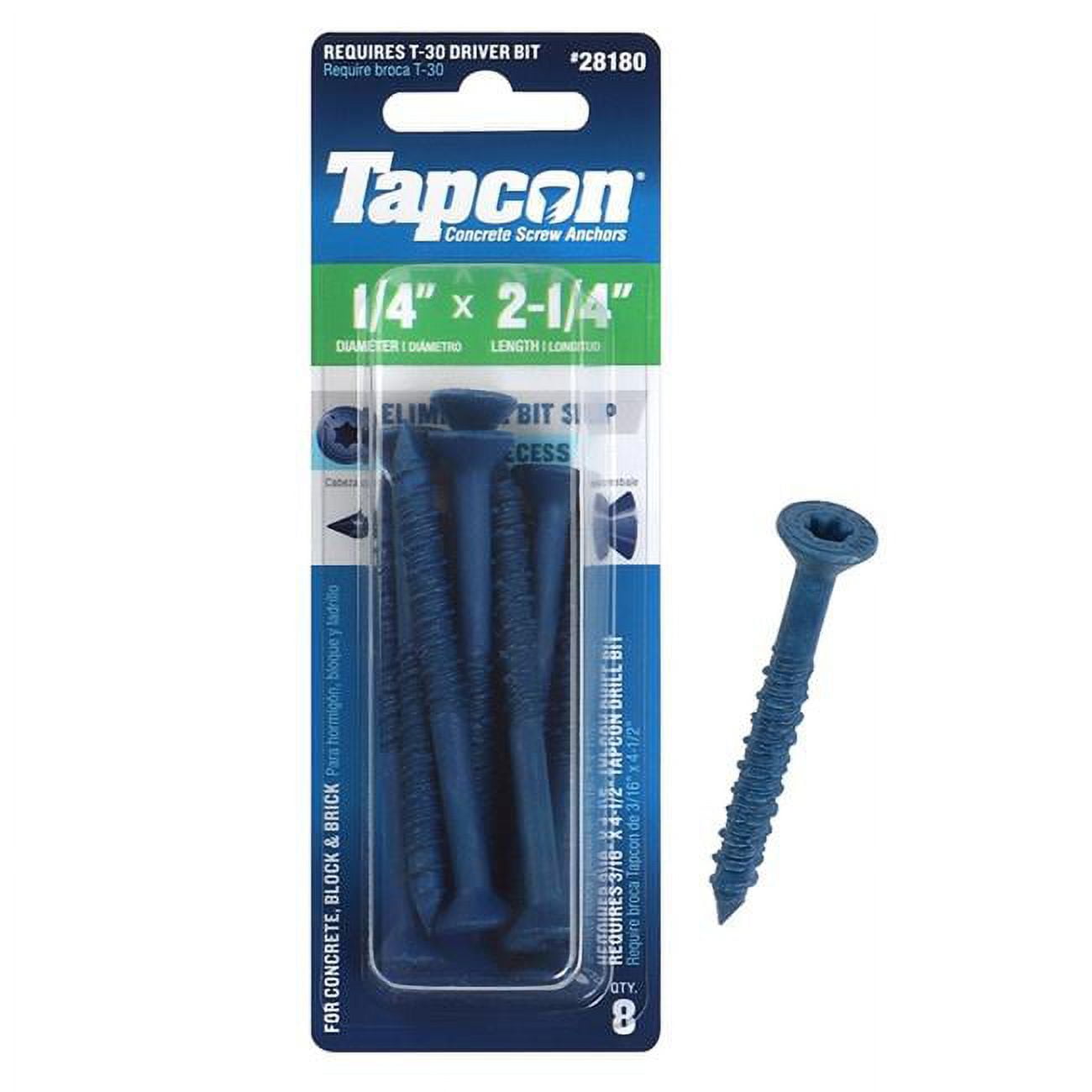 Tapcon 28180 1/4x2-1/4 Blue Star Drive Bugle Head Concrete Anchors 8 ...