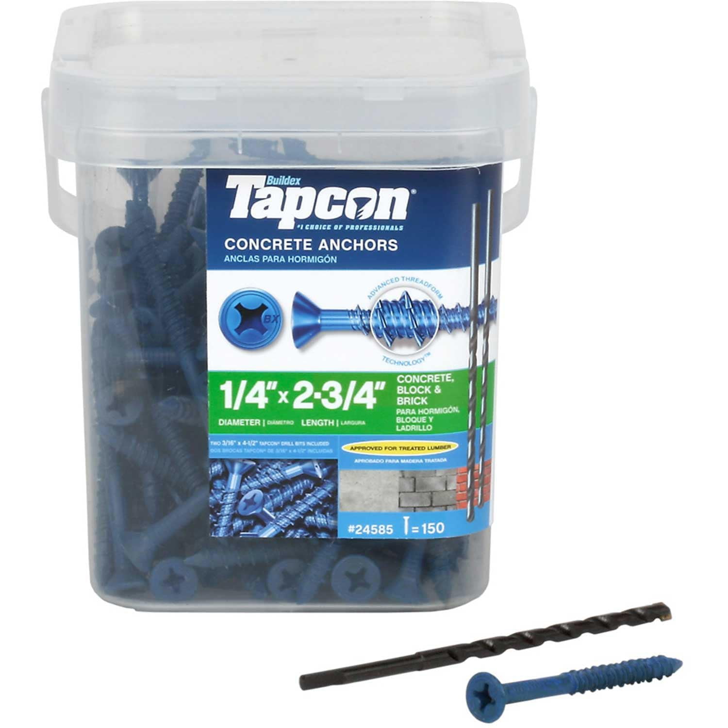 Tapcon 28585 1/4x2-3/4 Blue Star Drive Bugle Head Concrete Anchors 150/Box C30 - Walmart.com