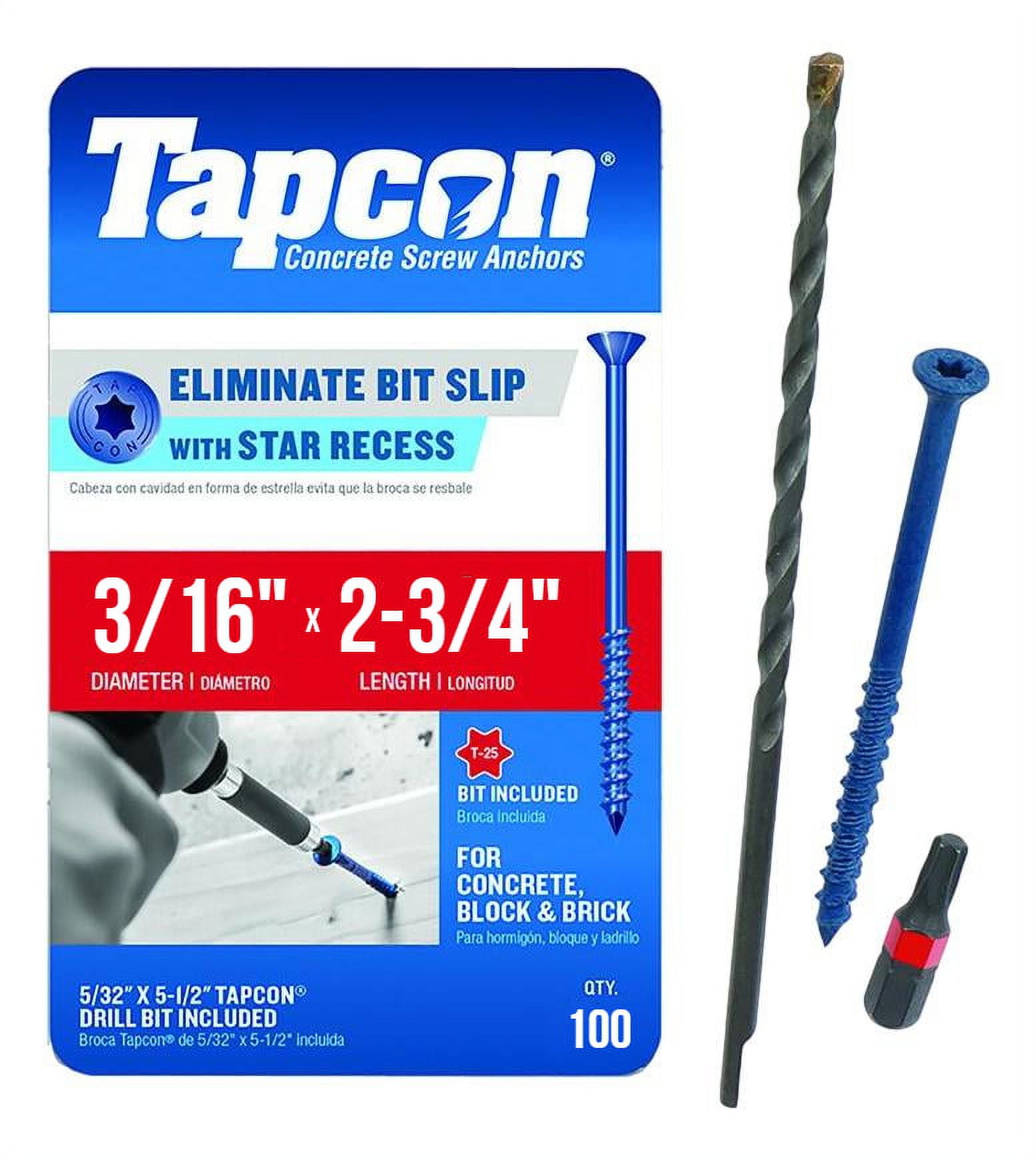 Tapcon Concrete Anchor Screw,Flat,3/16 in,PK100 3175407V2 - Walmart.com