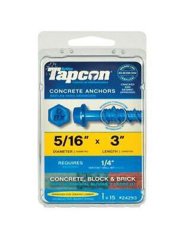 Tapcon 5/16 in. D X 3 in. L Steel Hex Head Concrete Screw Anchor 15 pk ...