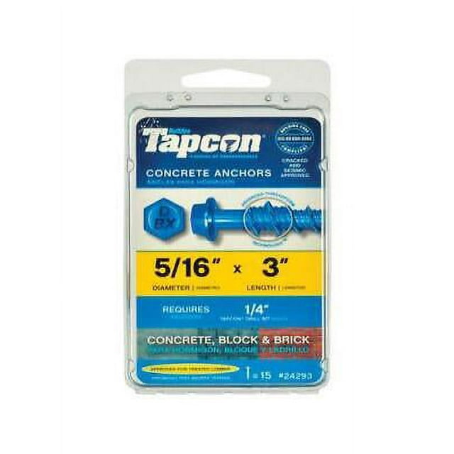 Tapcon 5/16 in. D X 3 in. L Steel Hex Head Concrete Screw Anchor 15 pk ...