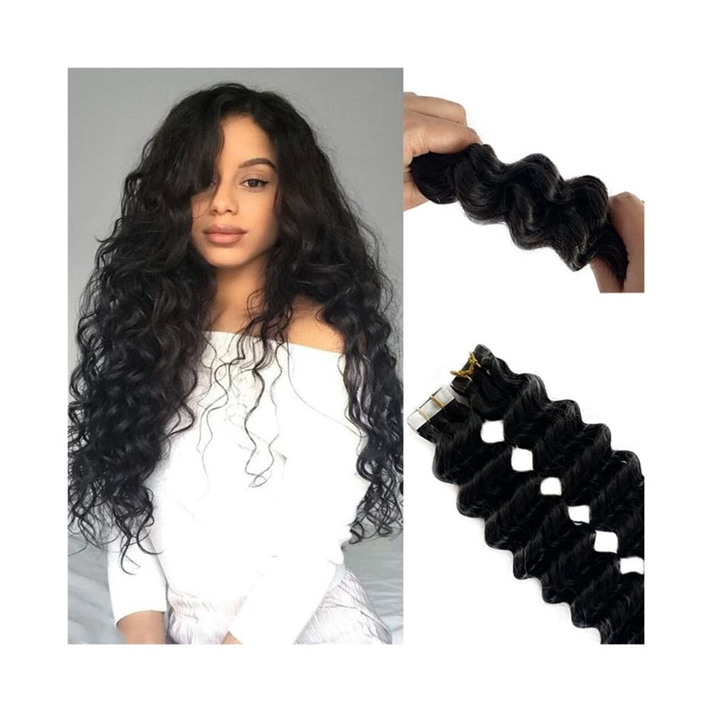 Tape In Human Hair Extensions 20 Pcs 50g Deep Wave Tape In Hair ...