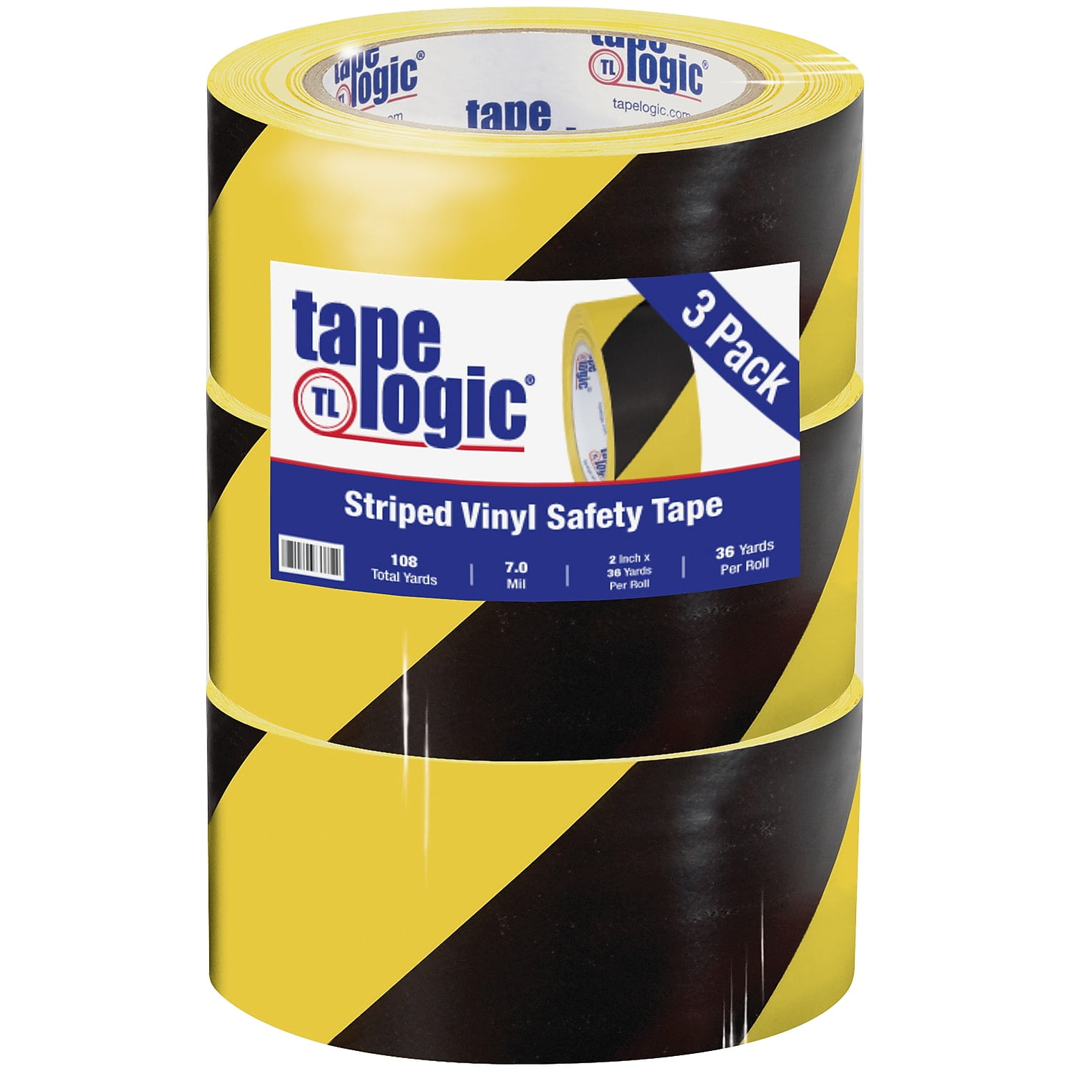 Tape Logic Striped Vinyl Tape 7.0 Mil 2" x 36 yds. Black/Yellow 3/Case ...
