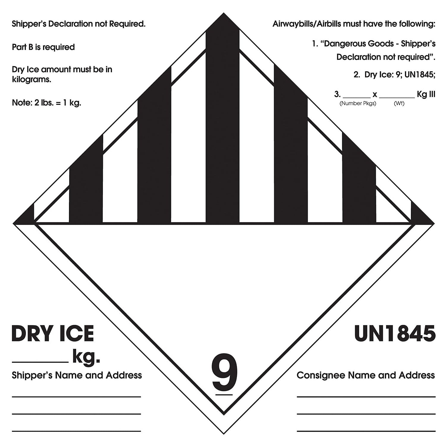 Tape Logic Labels "Shipper's Declaration Not Required" 6" x 6" Black ...