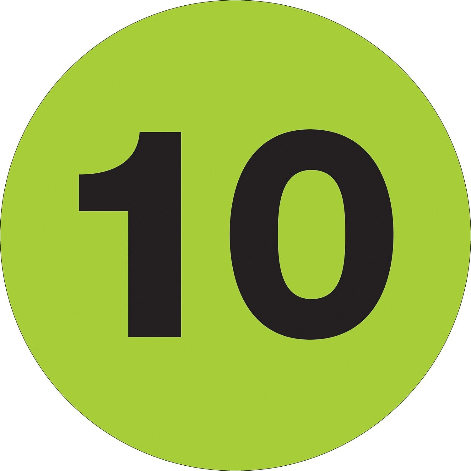 Tape Logic Number Labels "10" 1" Circle Fluorescent Green 500/Roll ...