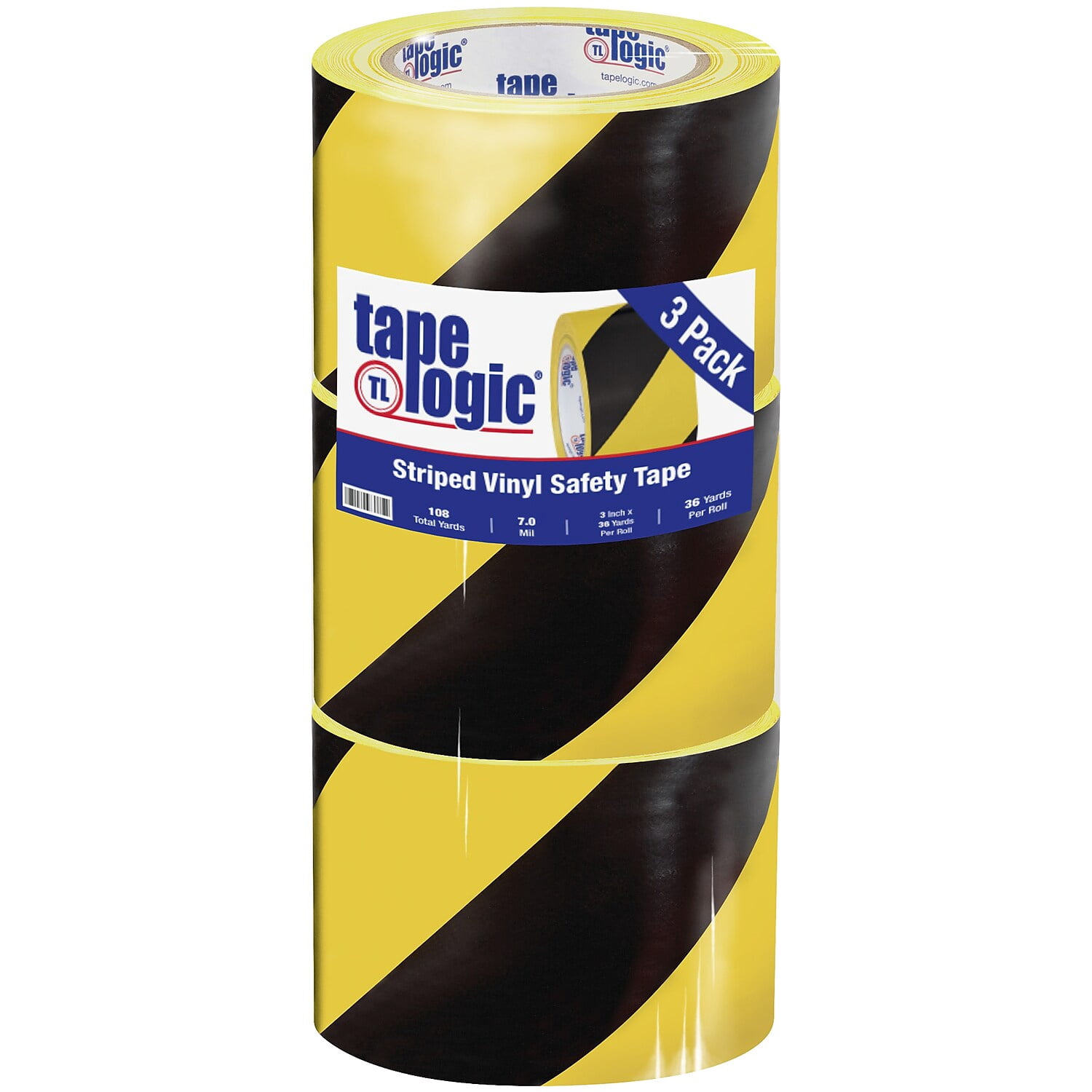 Tape Logic Striped Vinyl Tape 7.0 Mil 3" x 36 yds. Black/Yellow 3/Case ...